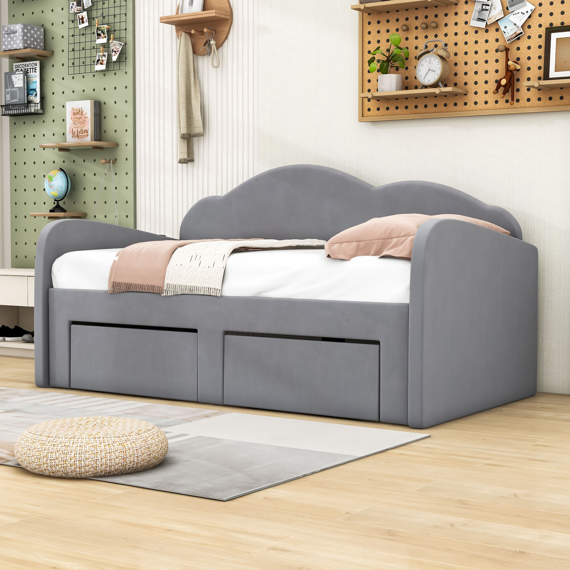 Mercer41 Twin Upholstered Expandable Daybed with 2 Drawers and USB ...