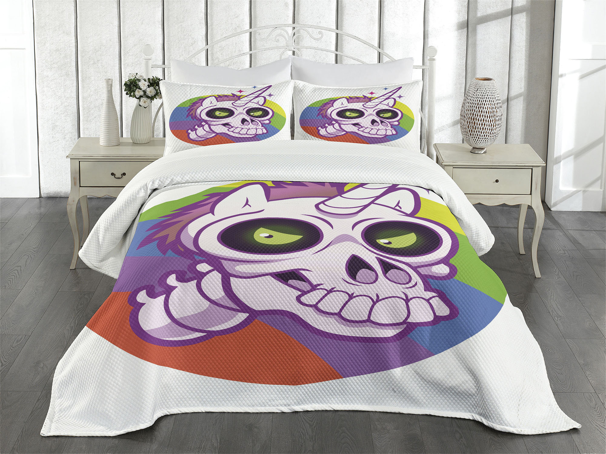 Ambesonne Cartoon Bedspread Unicorn Design Multicolor | Wayfair