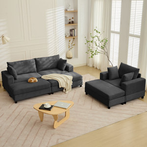 Ebern Designs Oversized Three-piece Sectional Sofa, 86 Inch Corduroy ...