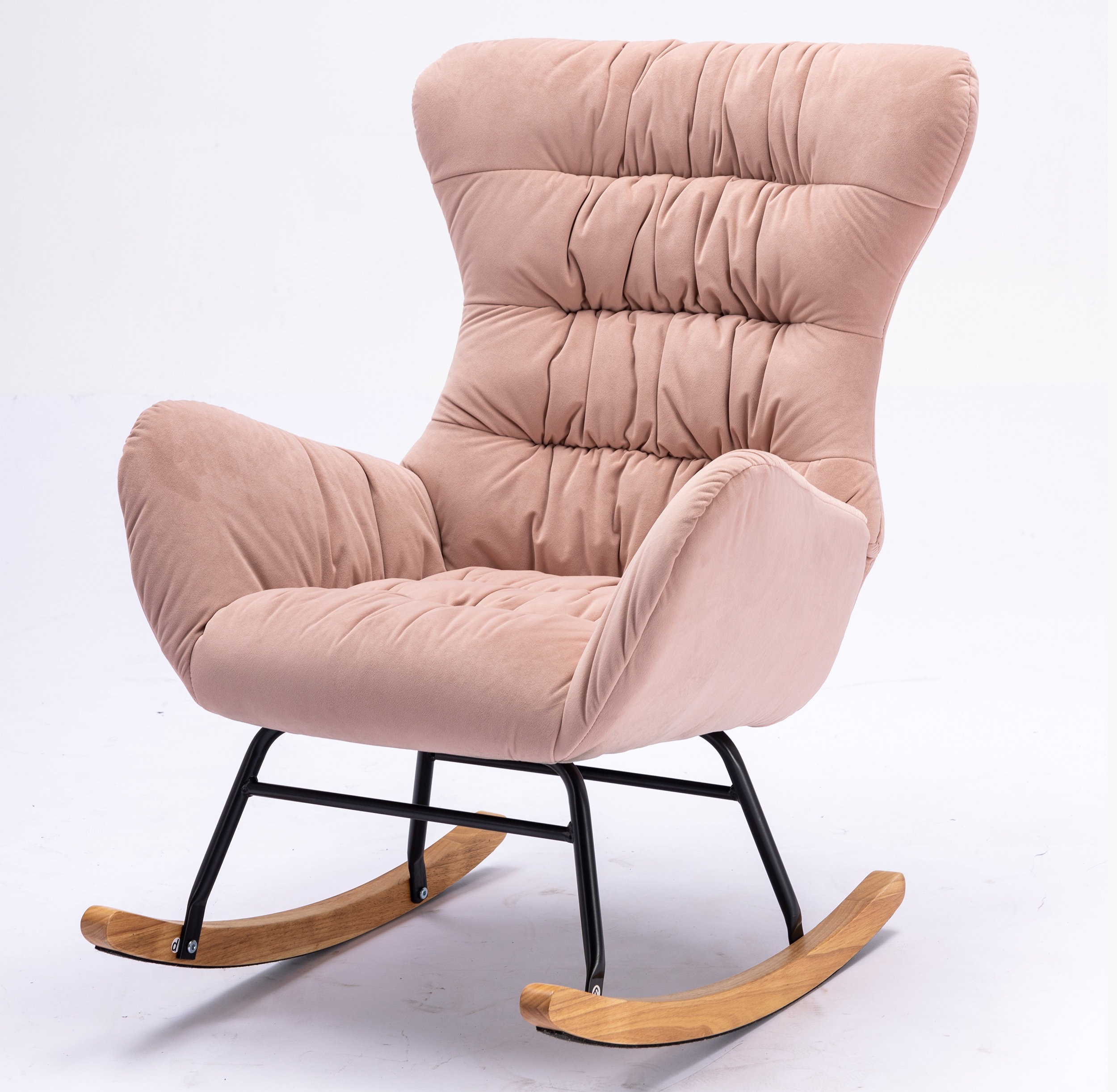 Mercer41 Masumi Velvet Upholstered Nursery Rocking Chair With Solid ...