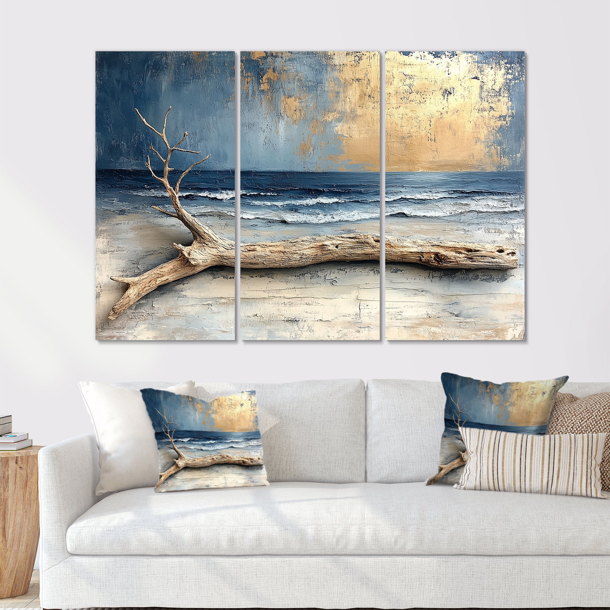 Dovecove Gold Blue Driftwood Wishes Fulfilled II - Coastal Wall Art Set ...