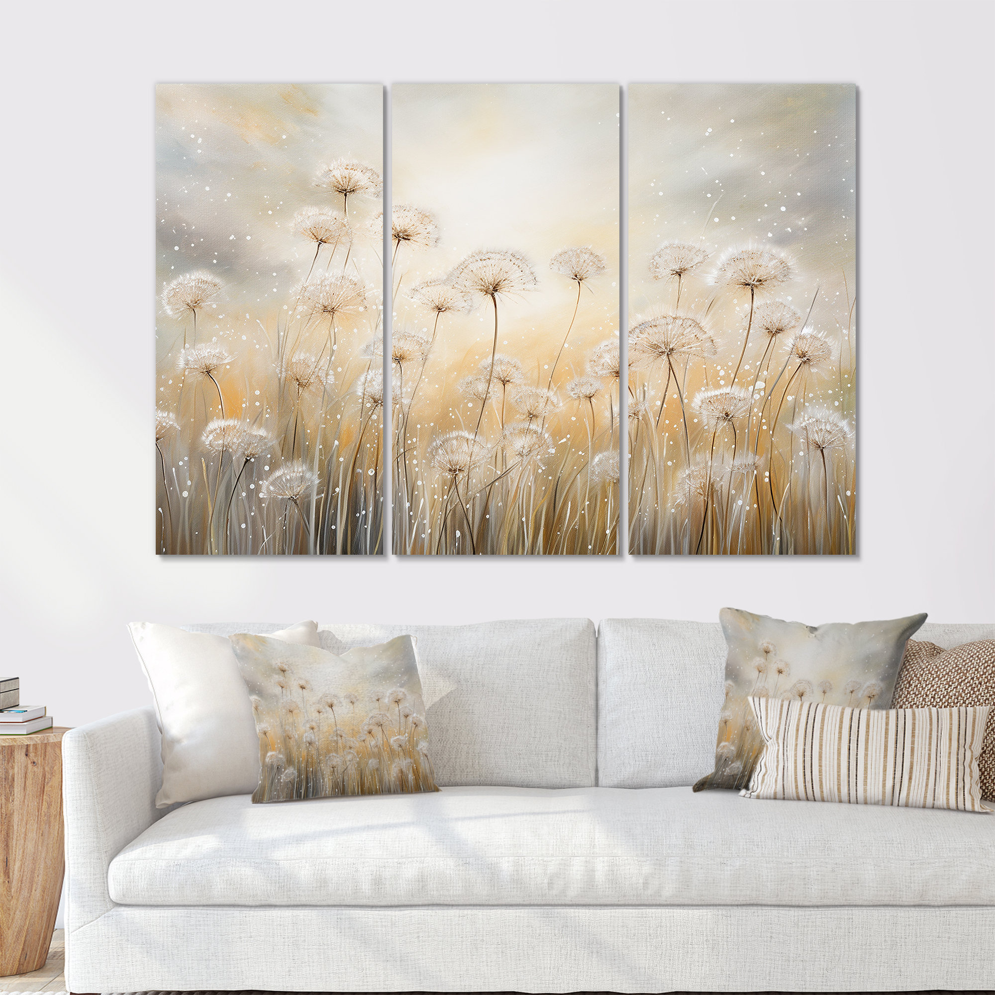 Design Art Dandelion Field Breeze - Flower Field Canvas Wall Art Set ...