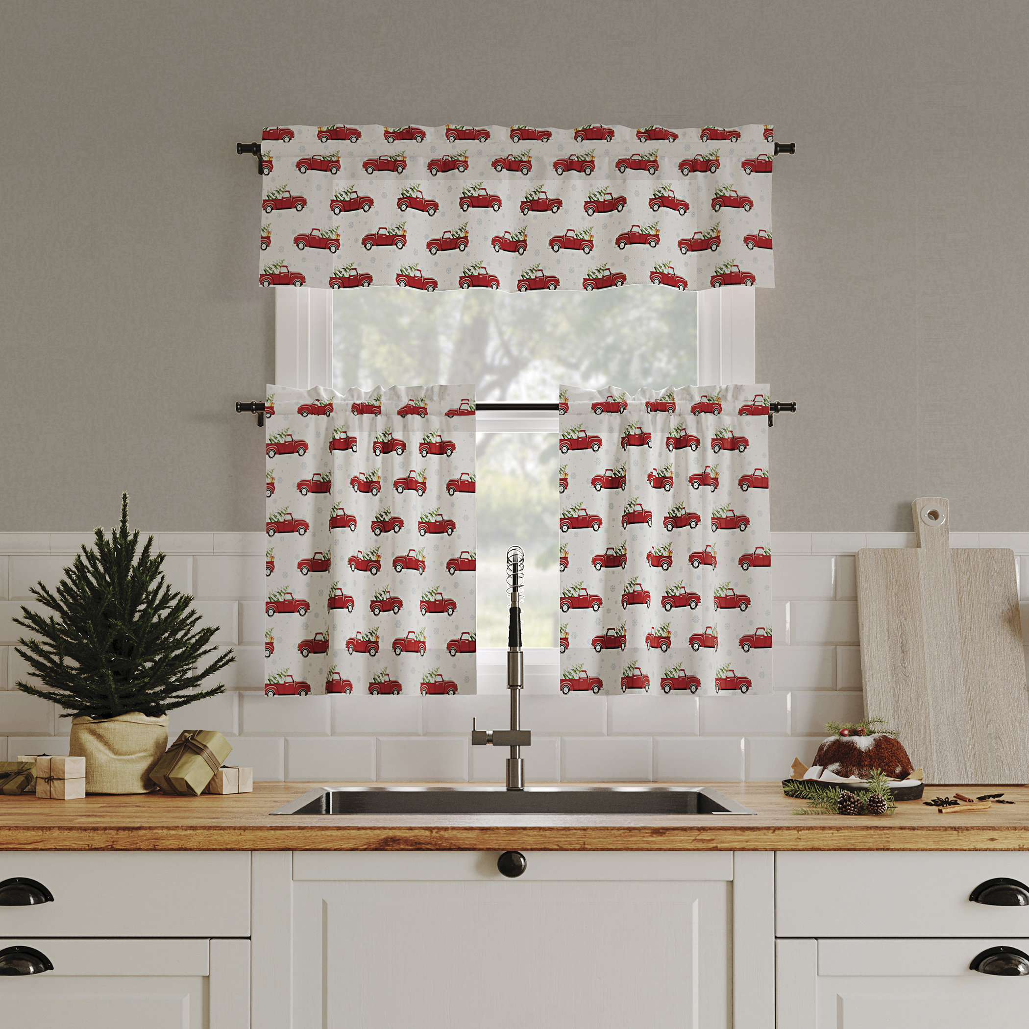 The Holiday Aisle® Keicha Semi-Sheer Rod Pocket Kitchen Curtain Valance ...