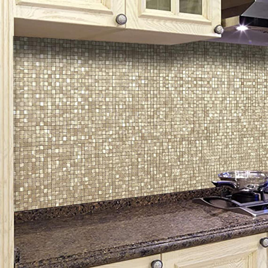 FashionSecretsLLC 12" x 12" Gold Backsplash Vinyl Peel & Stick Mosaic ...