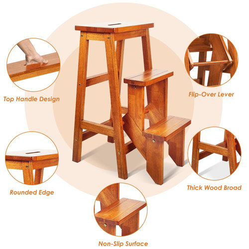 Wildon Home® Oakgrove 3 - Step Wood Folding Step Stool & Reviews | Wayfair