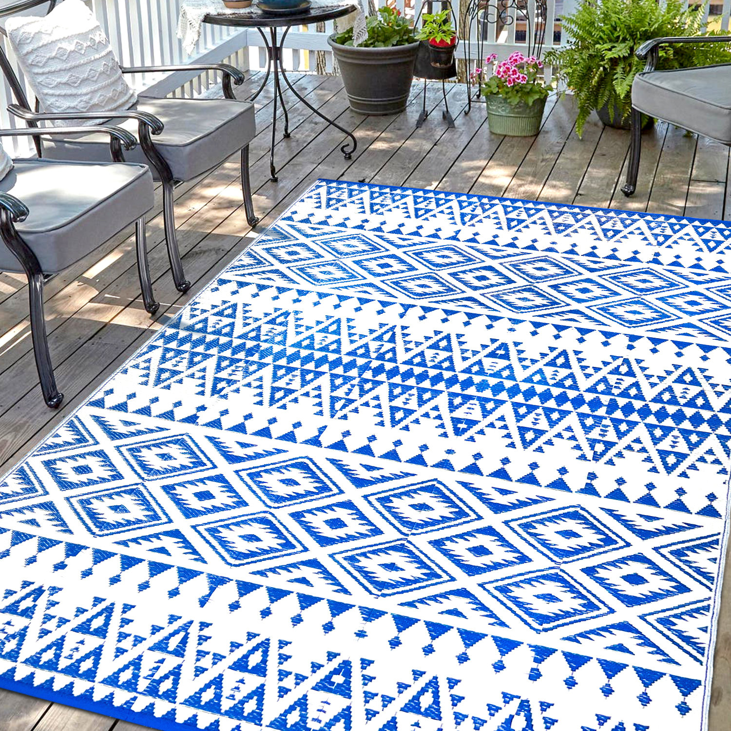 Union Rustic Waterproof Outdoor Rug 6x9ft, Bohemia Reversible Plastic ...