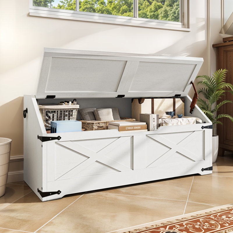 August Grove® Wood Storage Trunk with Wheels, Safety Hinge, Farmhouse ...