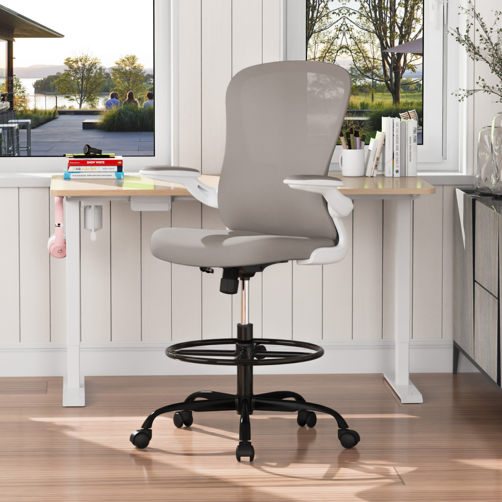 Inbox Zero Drafting Chair, Tall Office Chair Computer Standing Desk ...