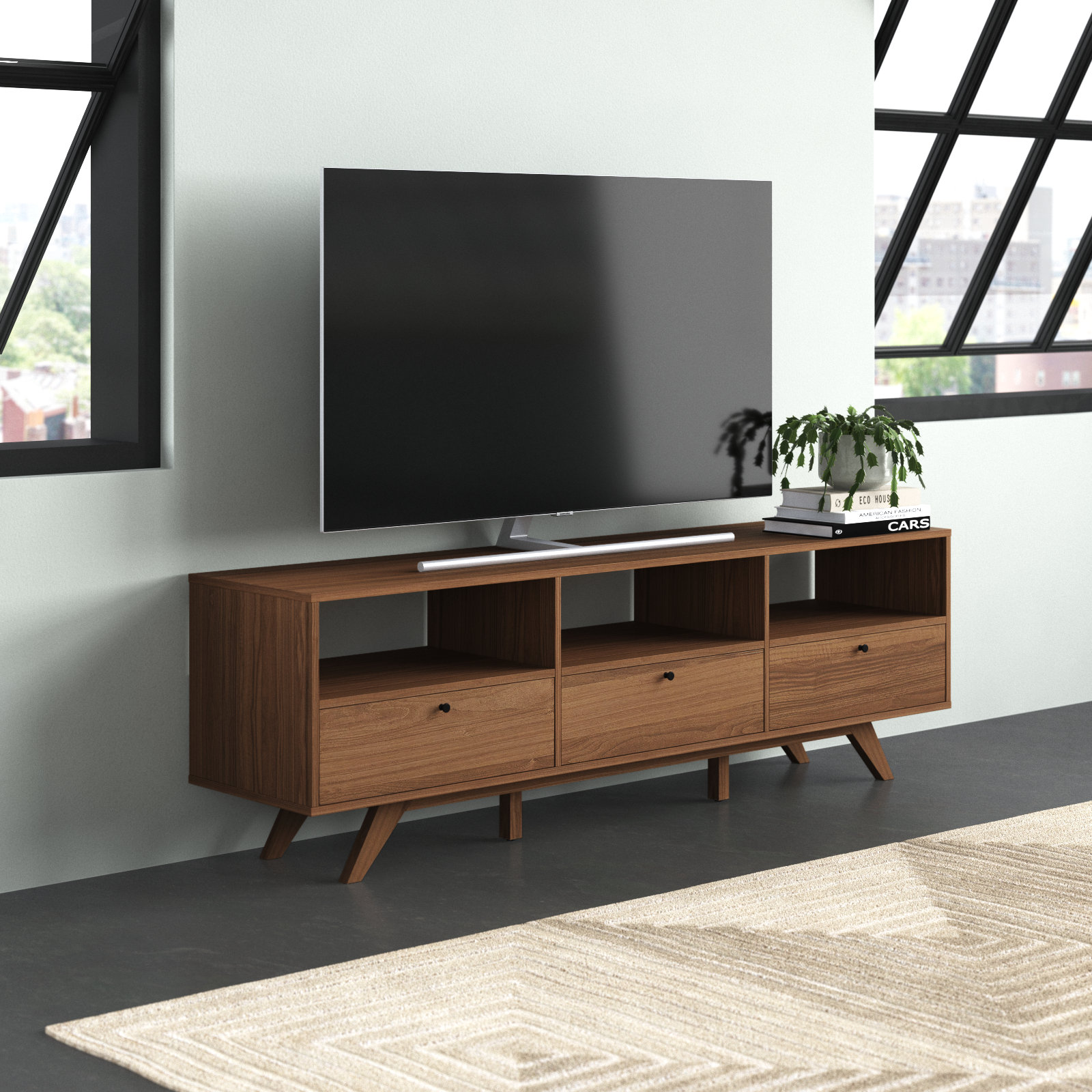 Wade Logan Ballosh 70" TV Stand with 3-Dropdown Doors for TVs up to 78 ...