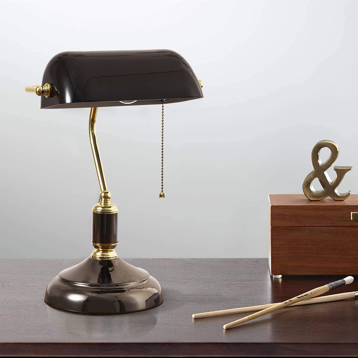 Rosdorf Park Antique Style Bankers Lamp With Adjustable Angle, Black ...