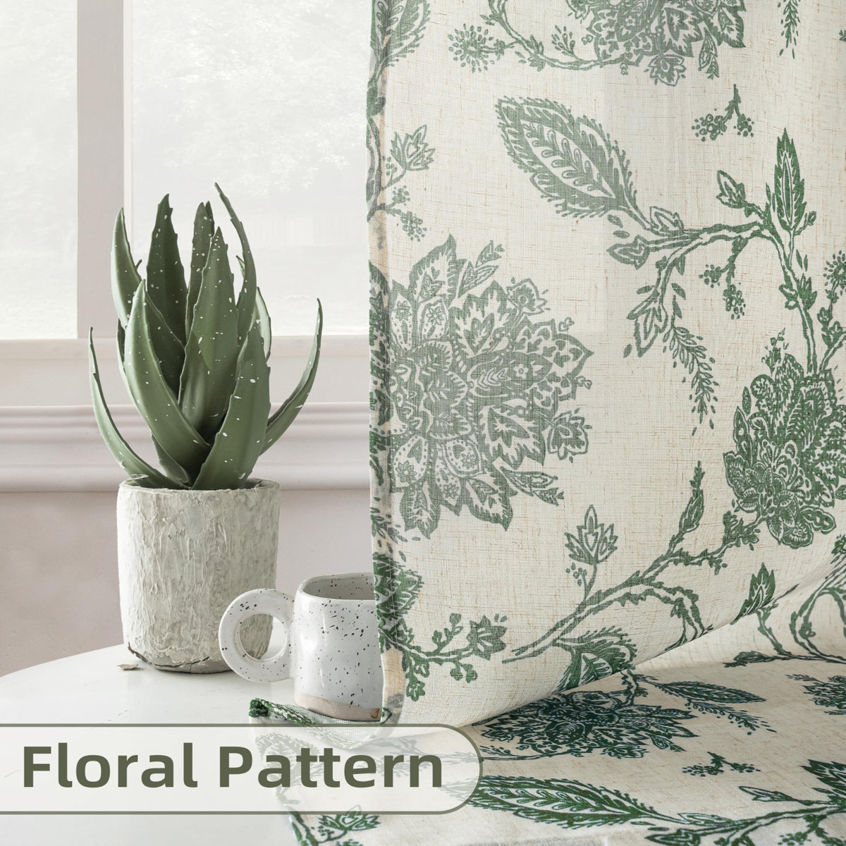 Winston Porter Kitchen Curtain Floral Tier Linen Short Pinstripe Cafe ...