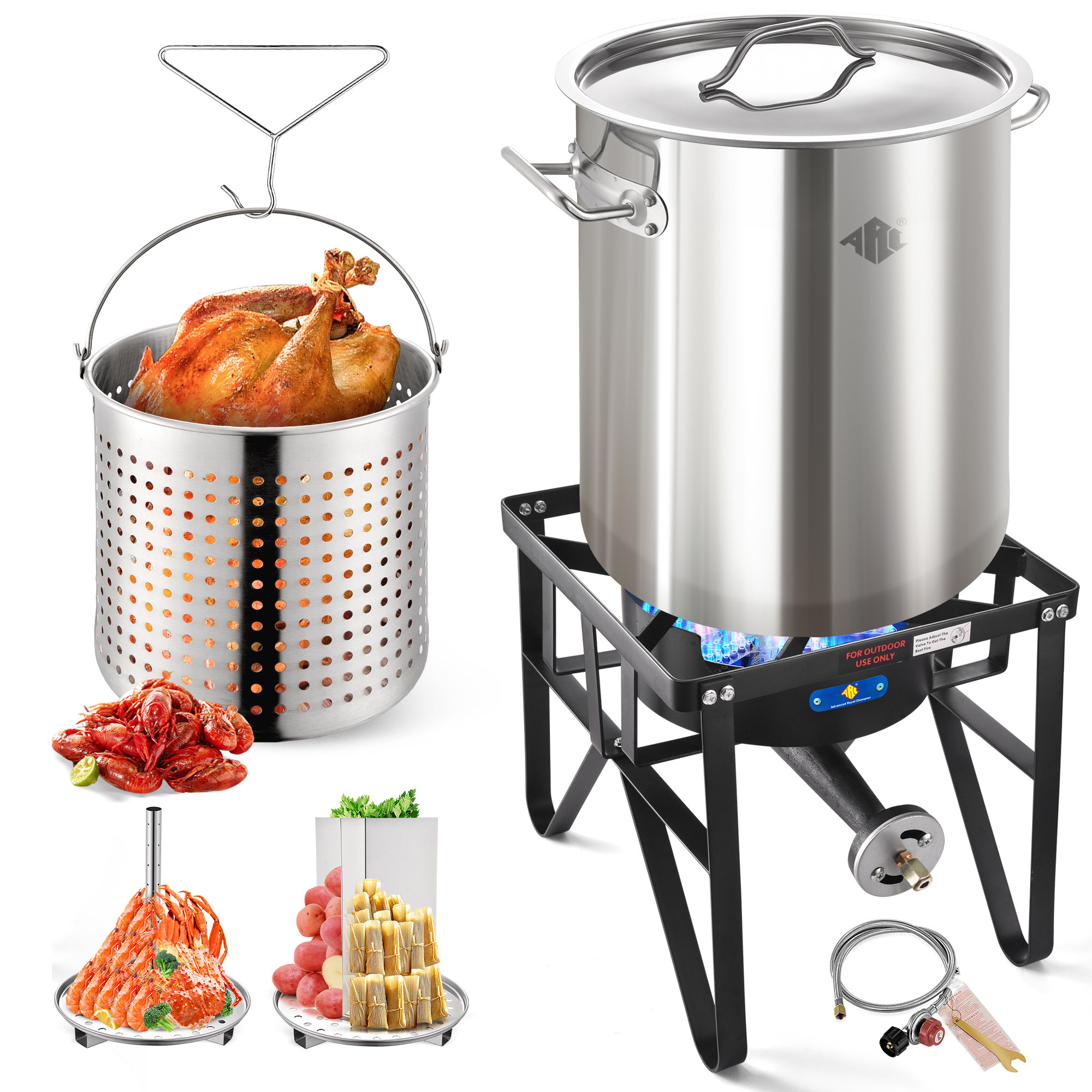 ARC 52qt Stainless Steel Round Stock Pot With Cast Iron Burner, 200 ...