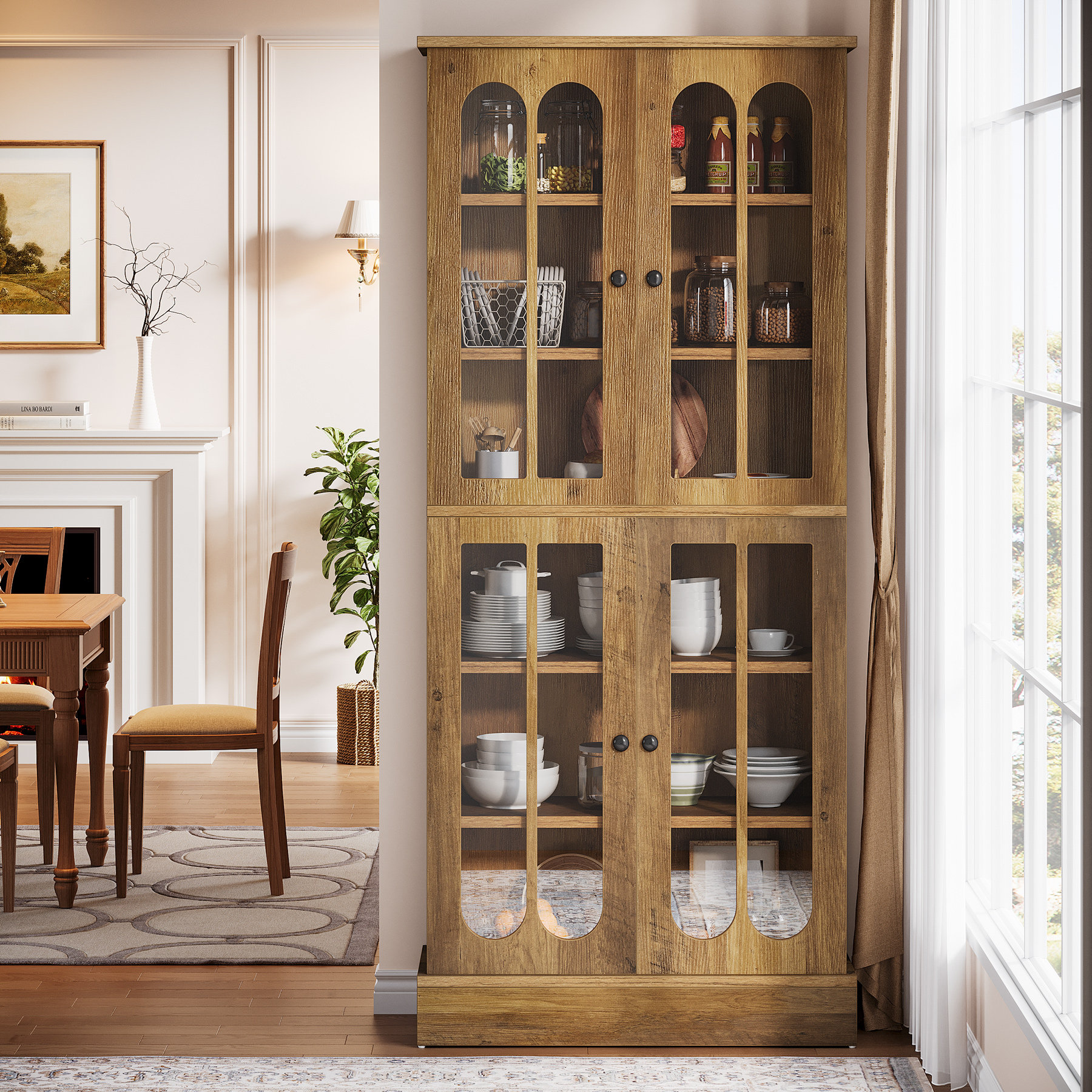 Millwood Pines 72" Tall Pantry Cabinet with 4 Transparent Doors and 6 ...