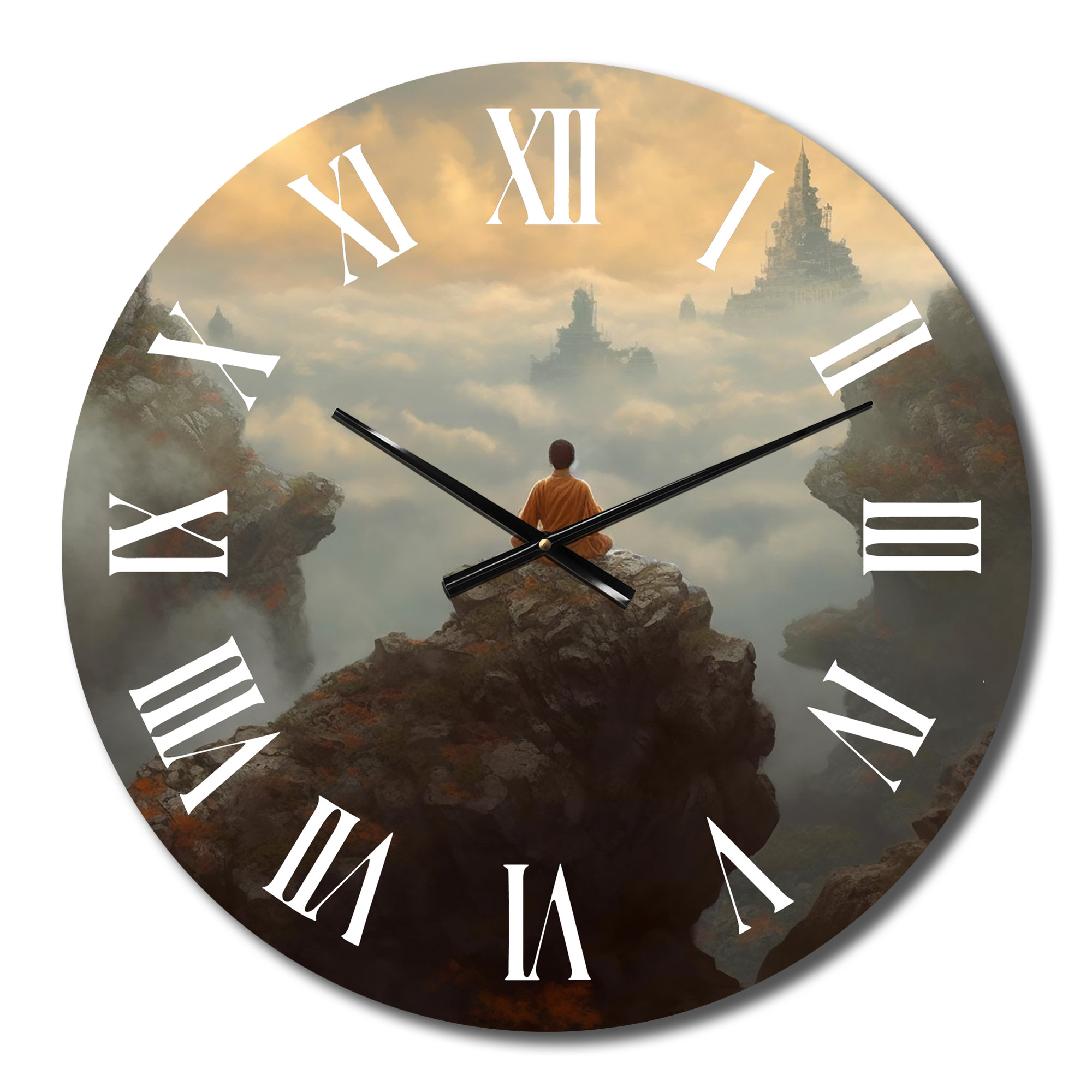 Design Art Buddhist Monk Mindfulness Meditation Metal Wall Clock | Wayfair