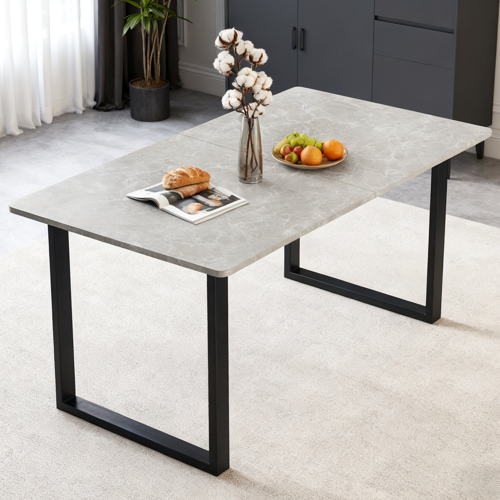 Borough Wharf Minimalism 150cm Warm/Cool Grey Marble Effect Dining ...