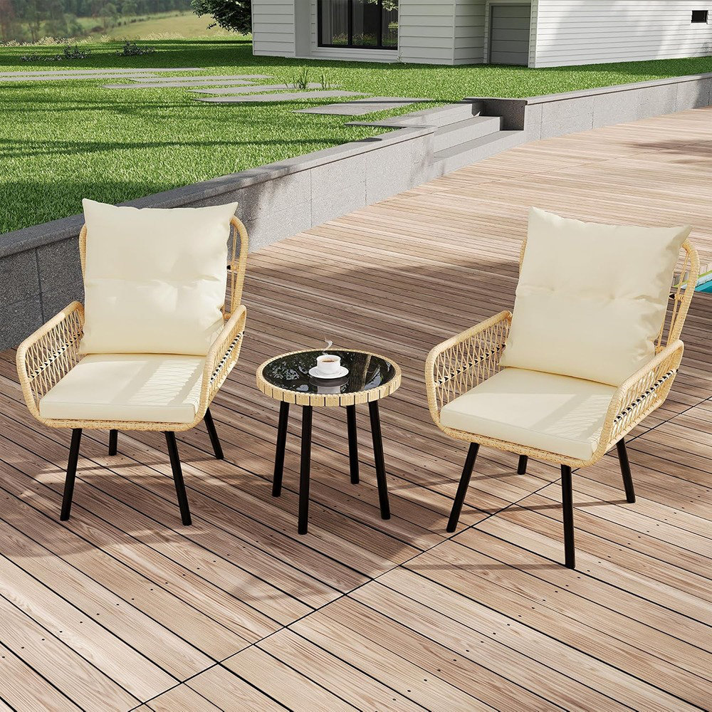 Corrigan Studio 3 Pieces Patio Rattan Bistro Sets, Outdoor All-Weather ...