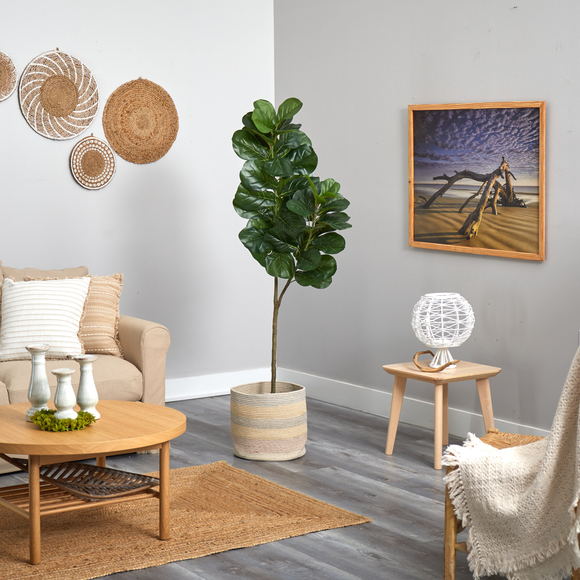 Primrue 66'' Artificial Fiddle Leaf Fig Tree in Basket | Wayfair