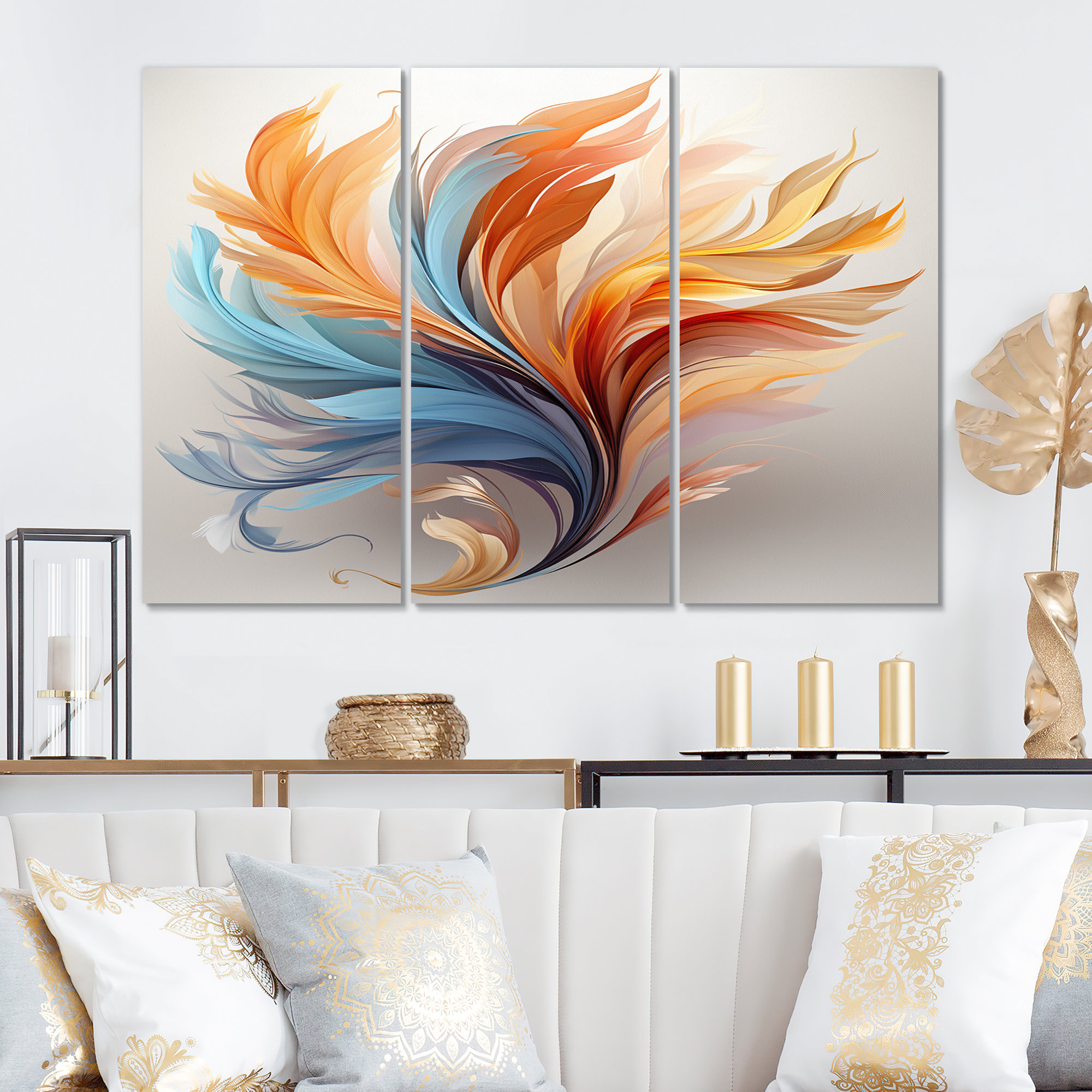 Design Art Fractal Boho Feather Amber Orange And Turquoise - Feathers ...