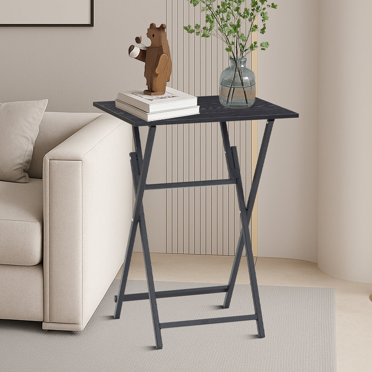 17 Stories Minimalist Foldable Side Table Set of 2 with Wooden Top and ...