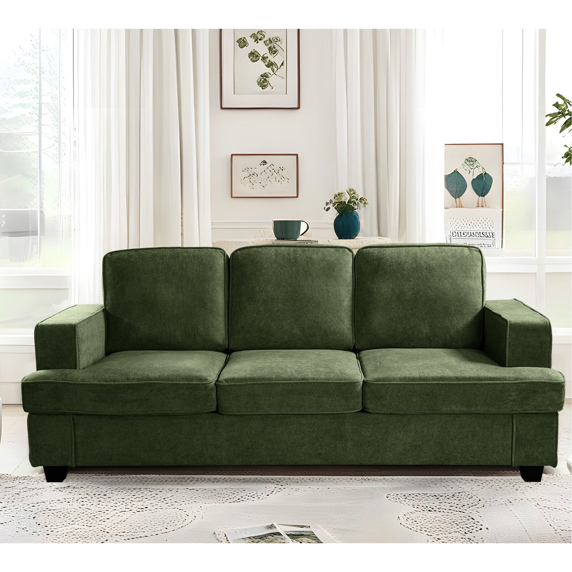 Latitude Run® Luxury Mustard Yellow Velvet 3 With Deep Seating, High ...