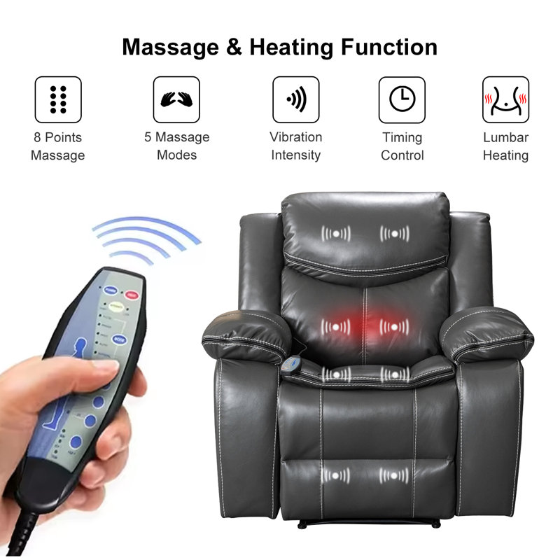 Latitude Run® Kokal Wide Seating PU Leather Recliner With Massage And ...