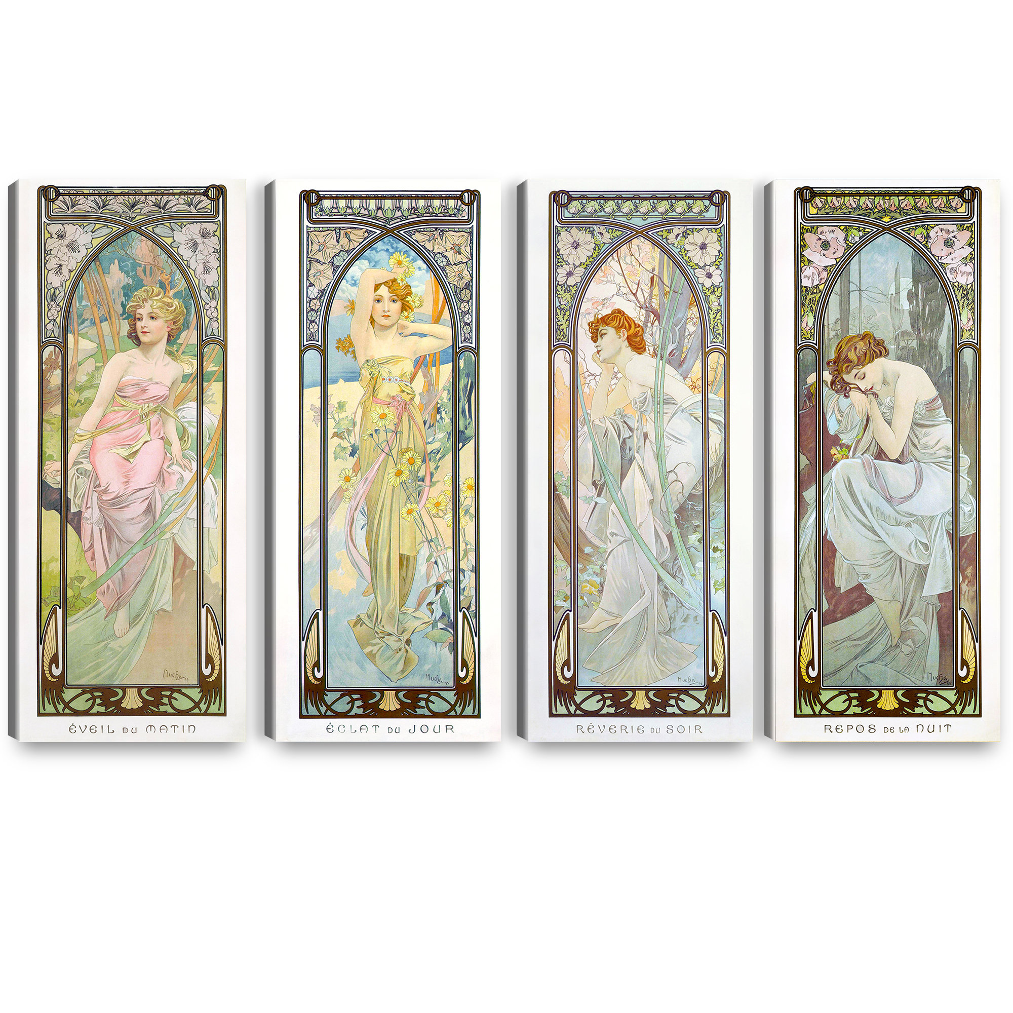 Astoria Grand The Times of the Day by Alphonse Mucha 4 Panel wall art for Home Decorations ...