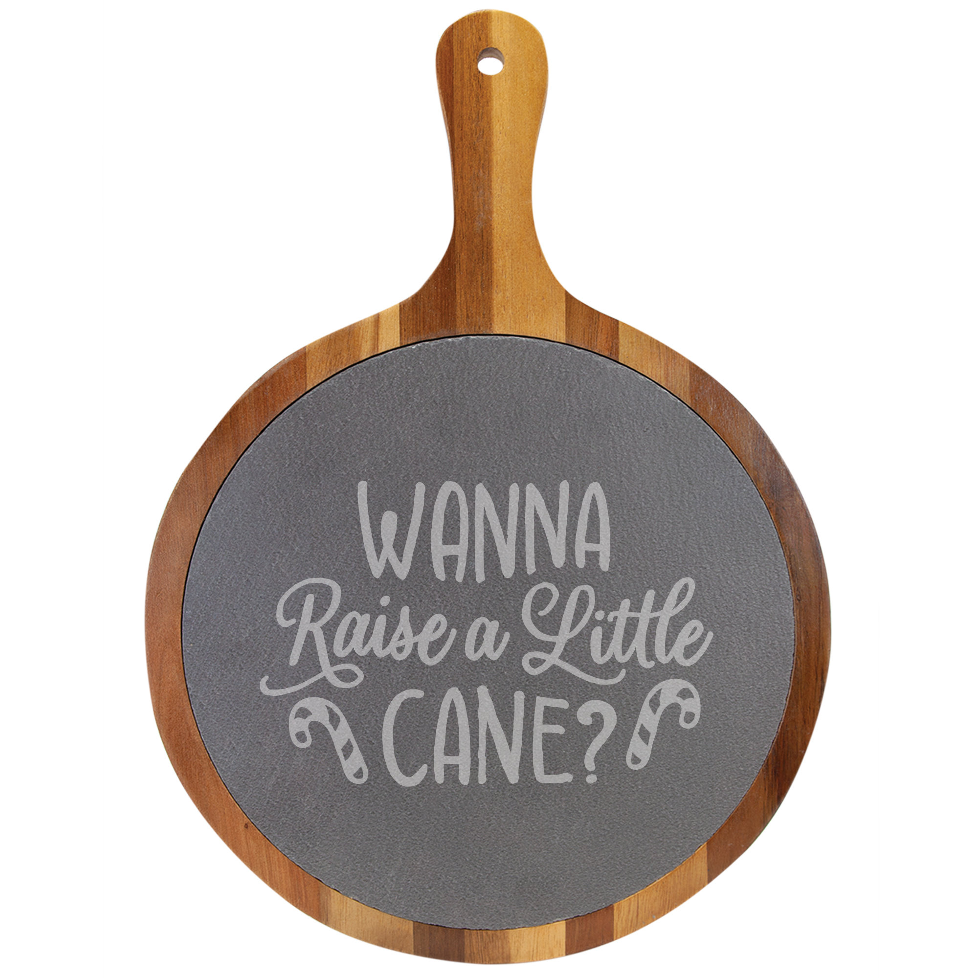 Trinx Wanna Raise A Little Cane Round Acacia Wood/Slate Board With ...