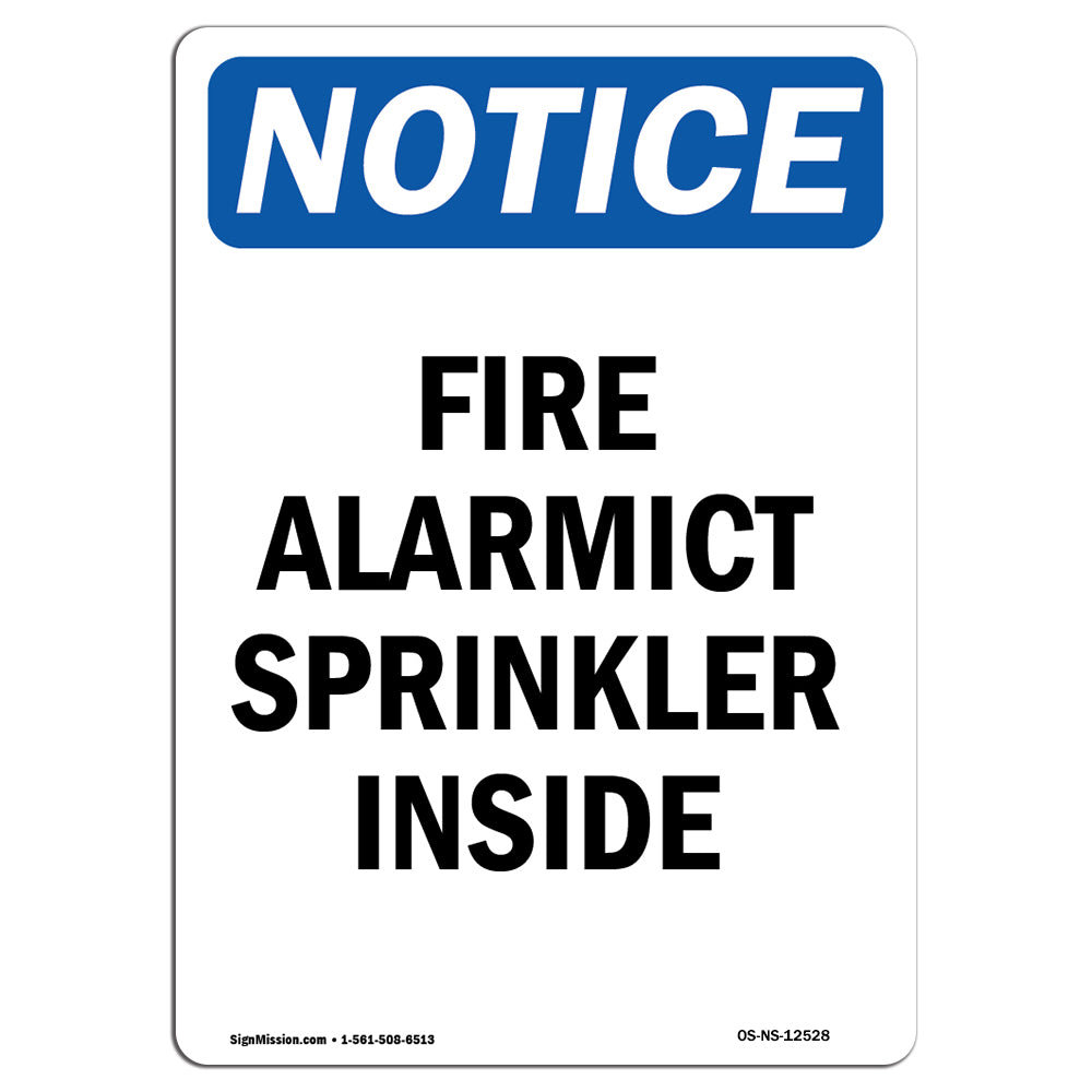 SignMission OSHA Notice - Fire Alarm CT Sprinkler Inside Sign | Heavy ...