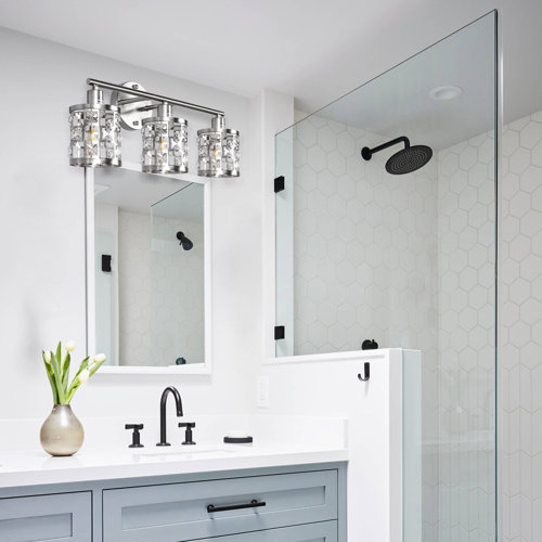 Mercer41 3-Light Brushed Nickel Crystal Bathroom Vanity Light Over ...