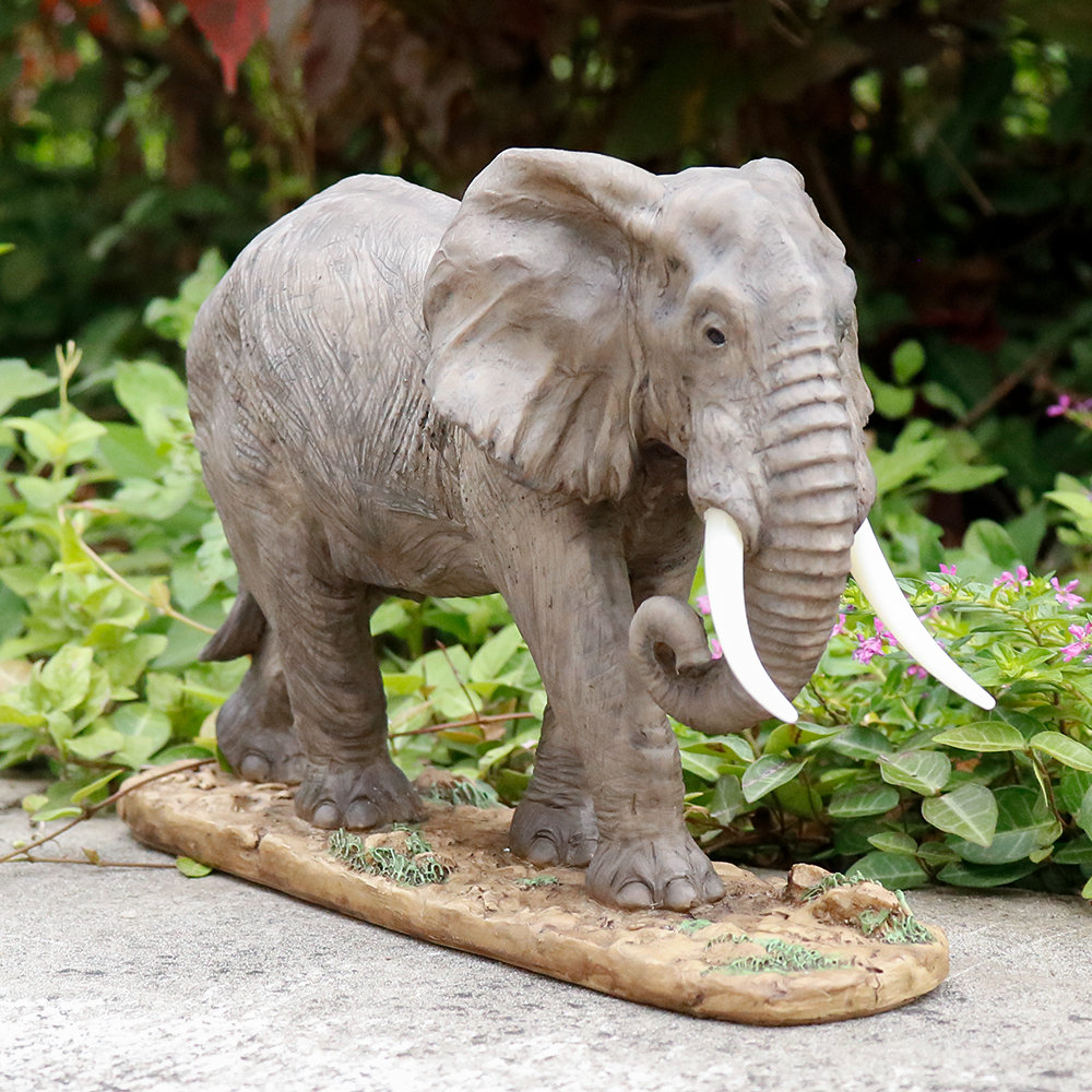 Union Rustic Realistic African Elephant Resin Statue - 10.03in Length ...