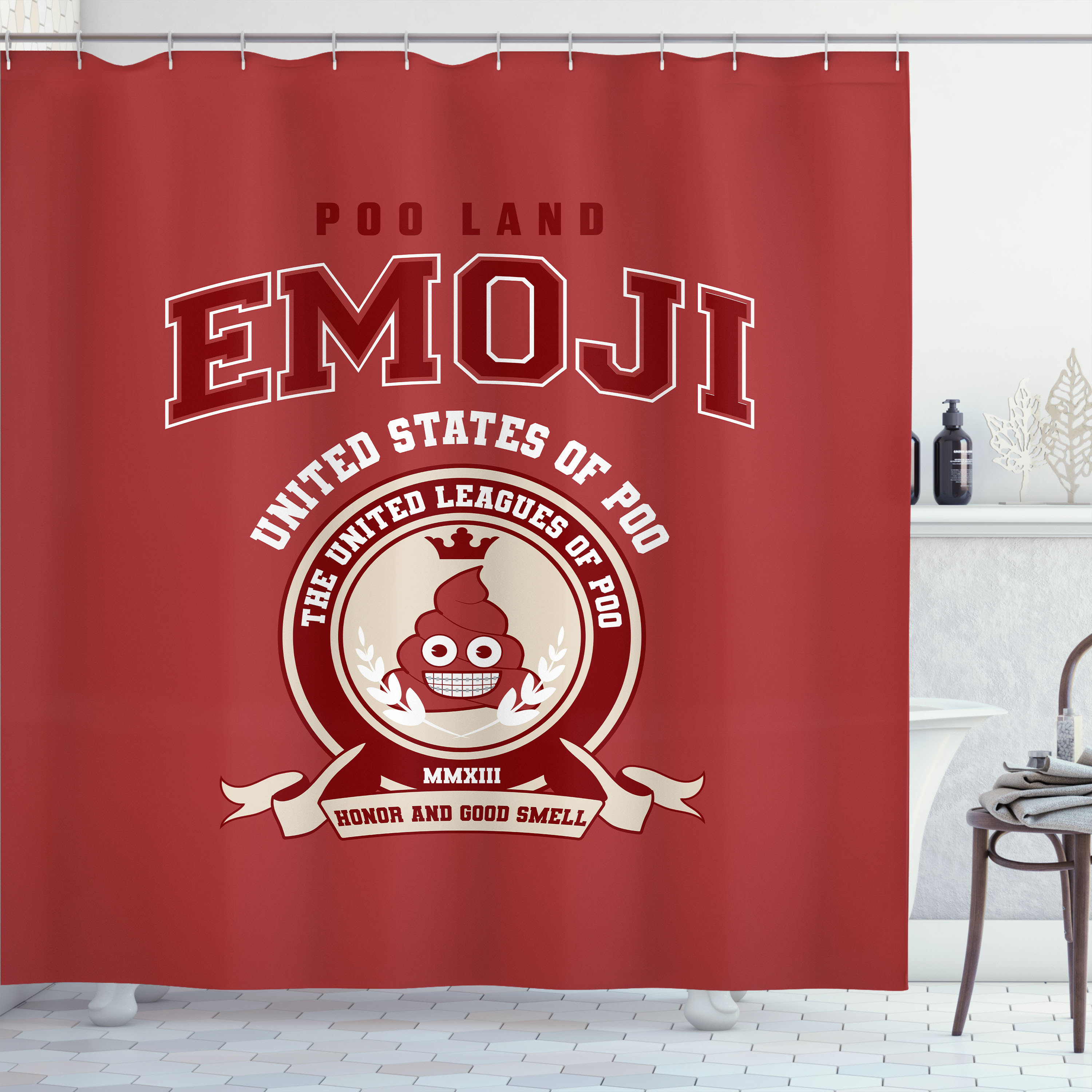 Ambesonne Emoji Shower Curtain United States of Poo Meme Art Dark Coral ...