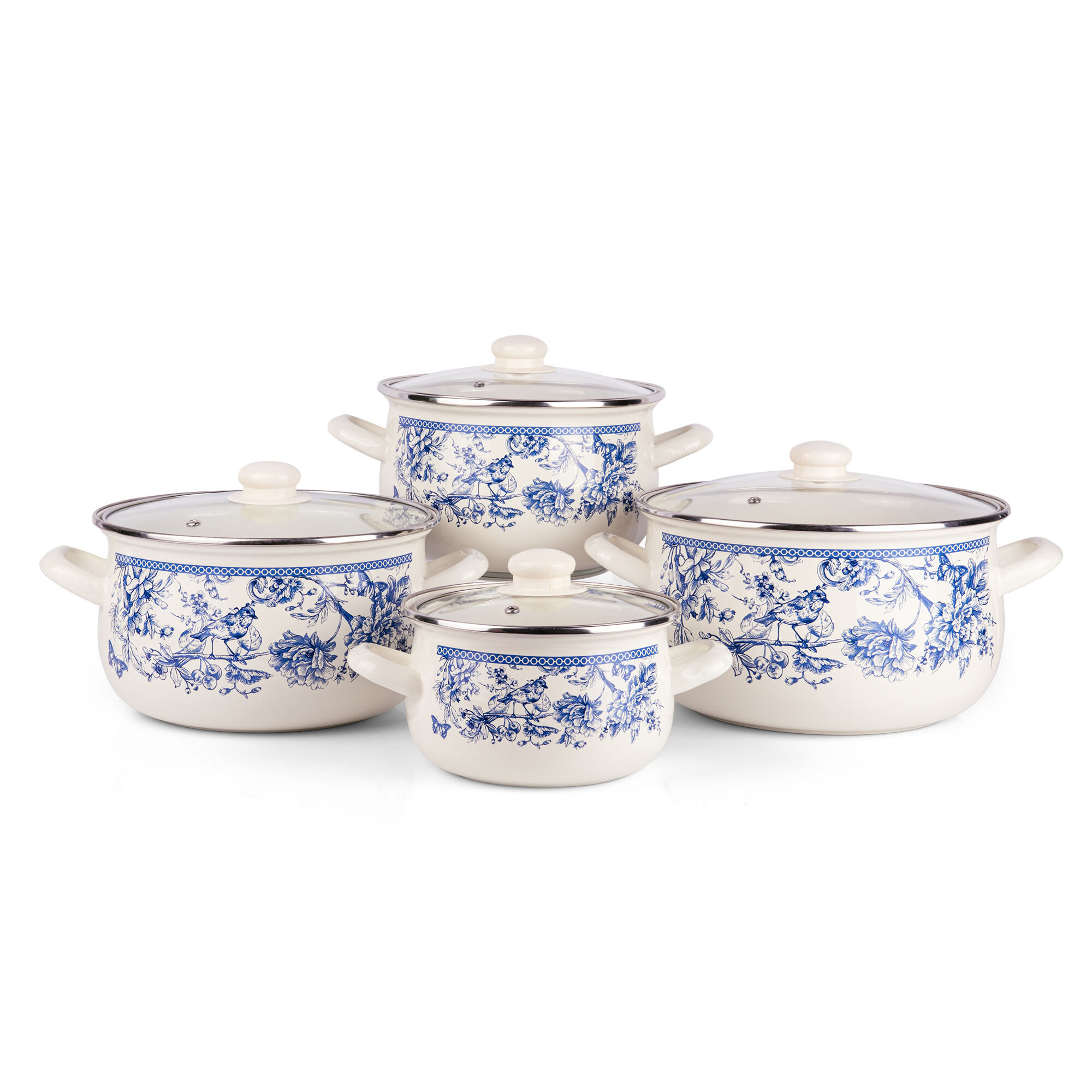 STP-Goods Traditional Vintage Style Blue Toile de Jouy Enamel Soup Pot ...