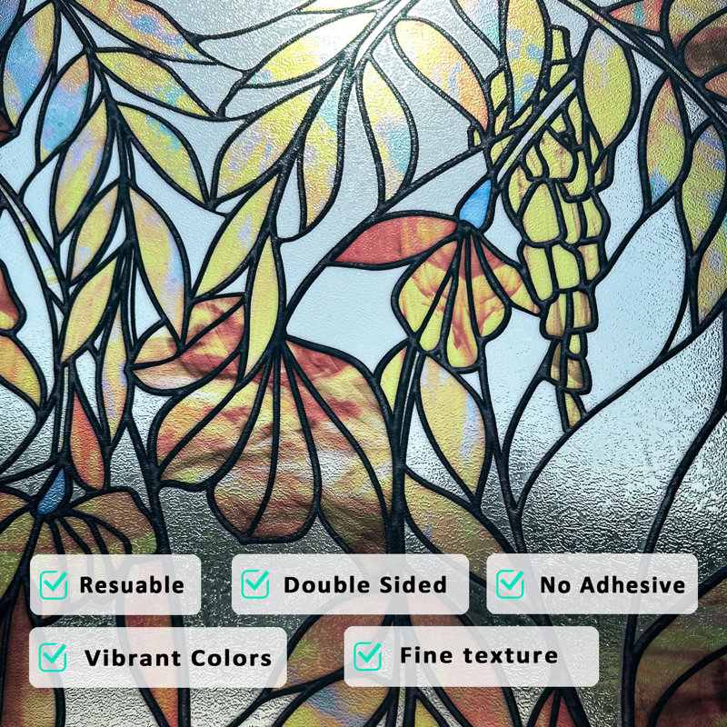 Winston Porter Boho Leaves Window Static Mural Film | Wayfair