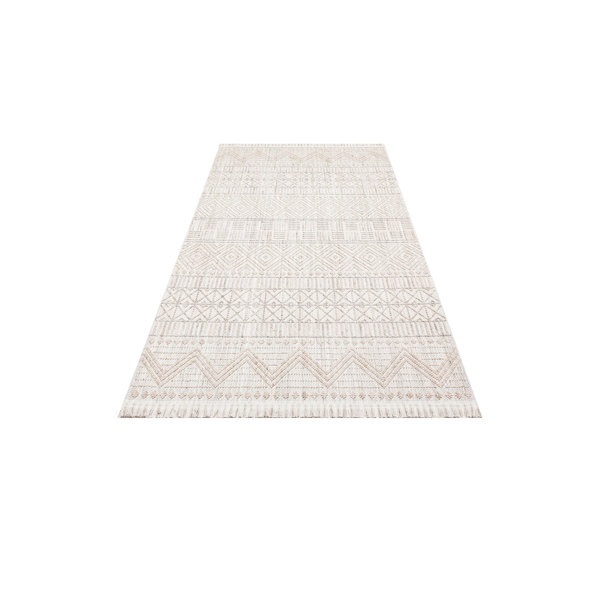 Gracie Oaks Ahull Geometric Machine Woven White Indoor / Outdoor Area ...