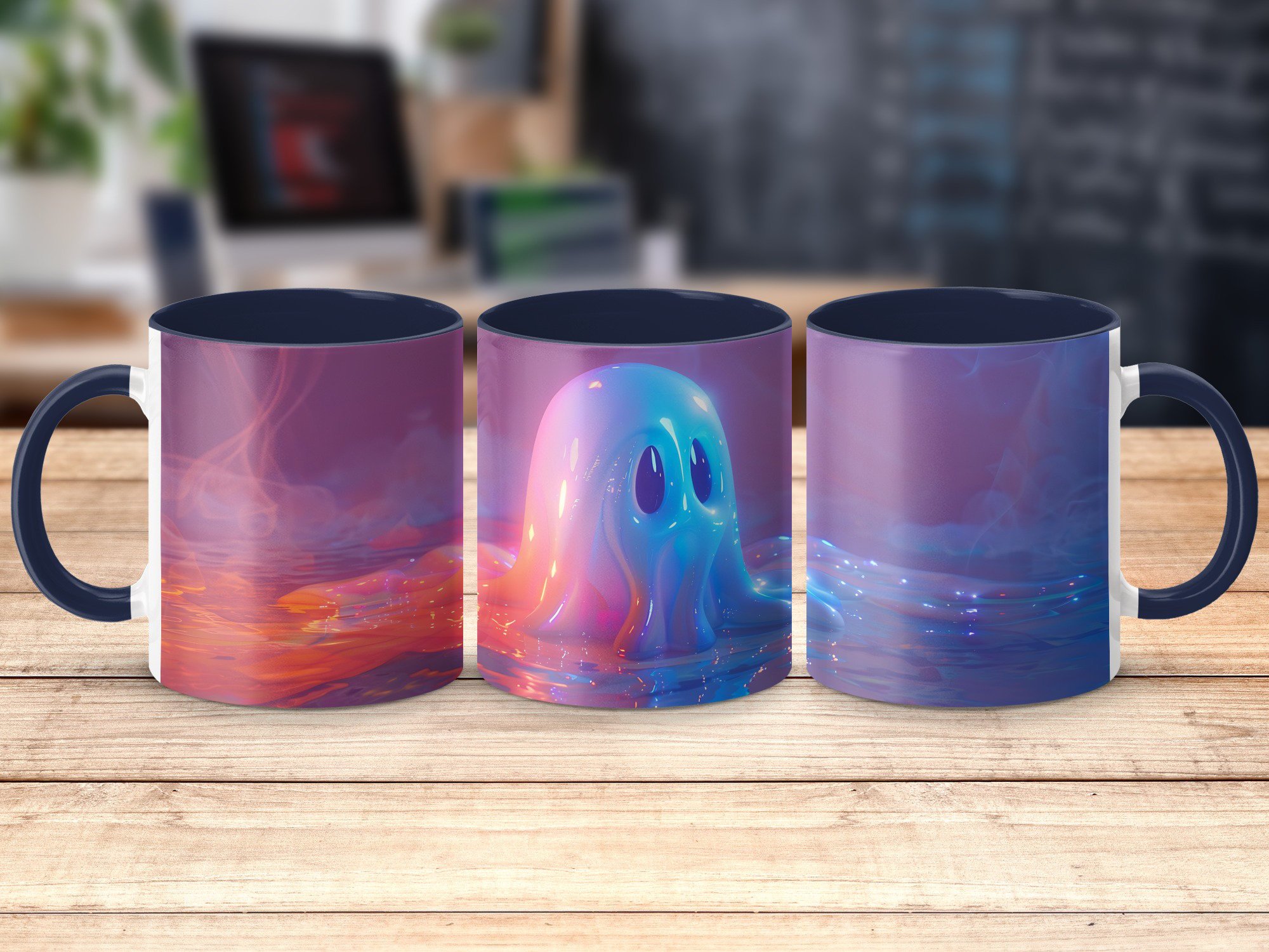 East Urban Home Set of 4 Colourful 3D Design 11oz Accent Mugs – White ...