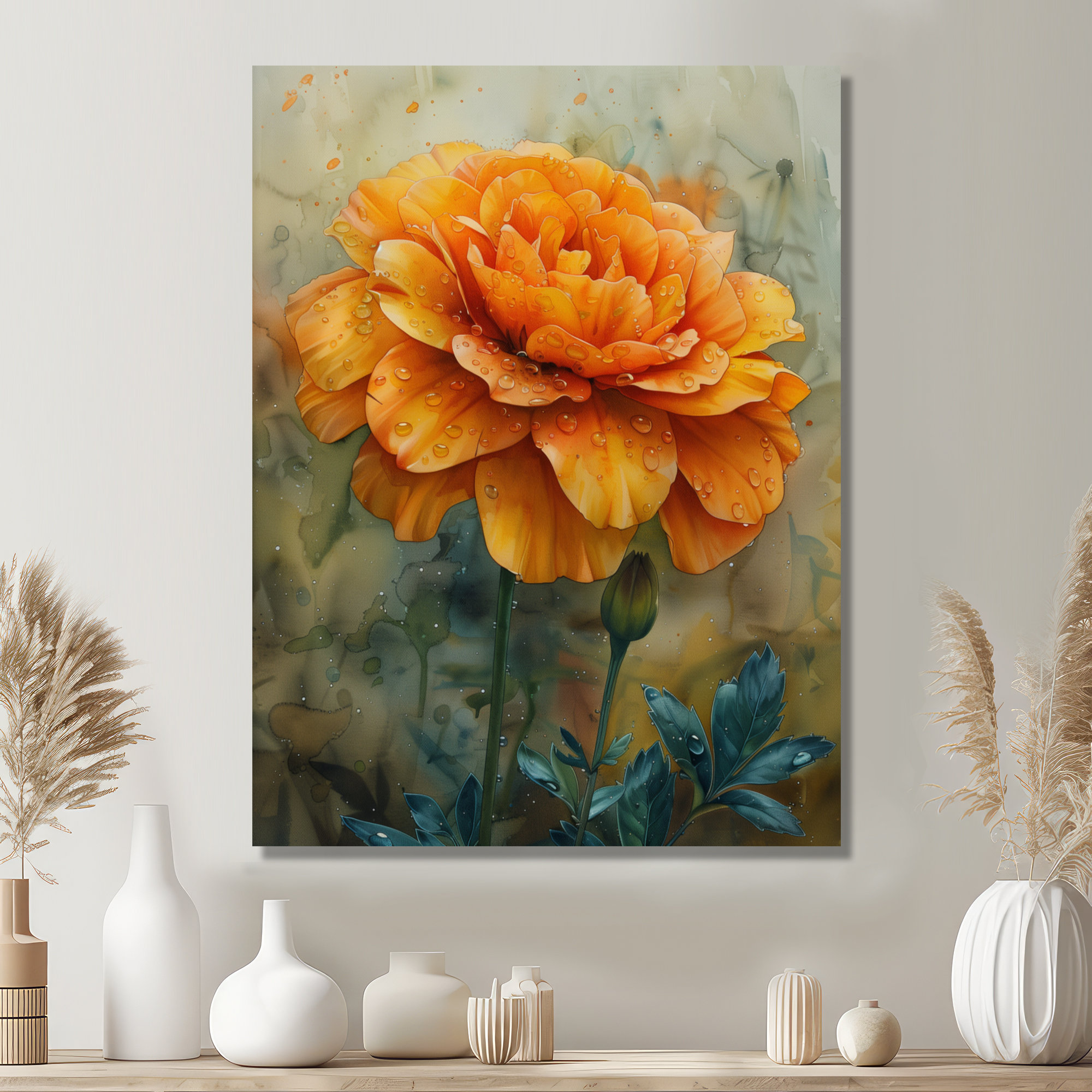 Winston Porter Orange Green Morning Dew Marigold - Marigold Wall Decor ...