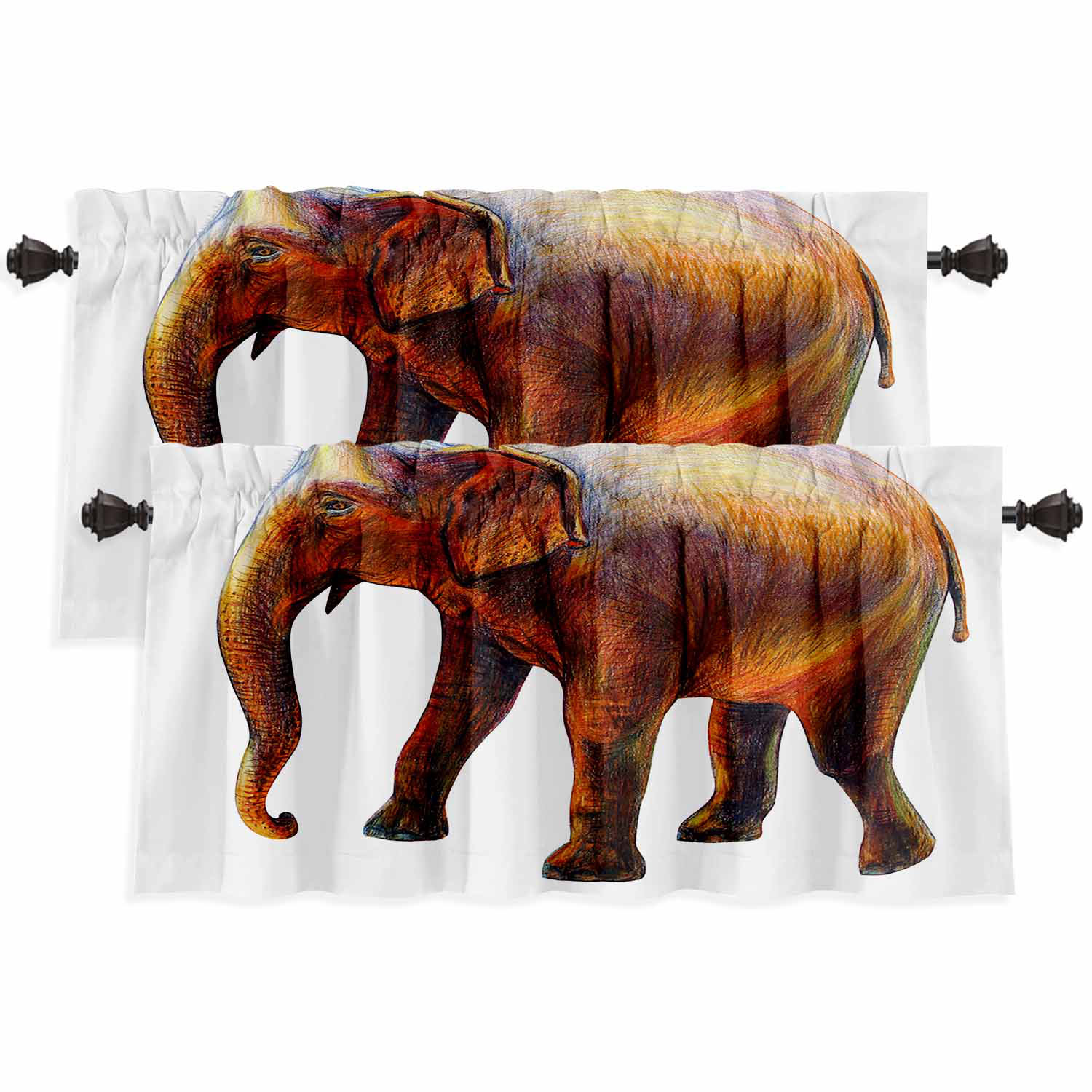 Dakota Fields Orange 52"W Brown Animal Elephant Asia Window Valance ...