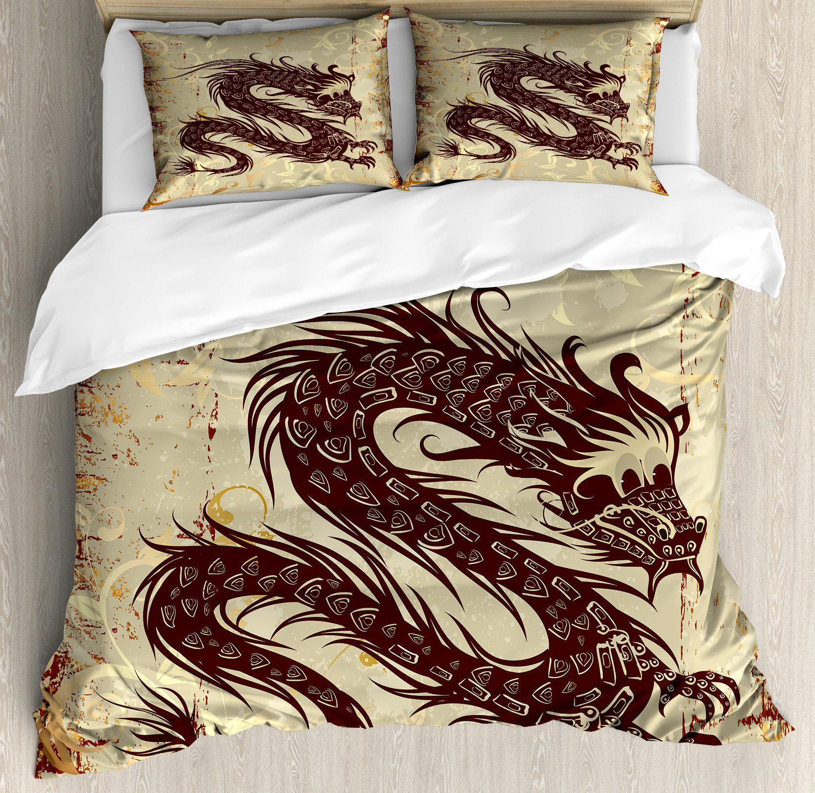 Ambesonne Dragon Duvet Cover Set, Grungy Mythical Monster Art, Calking ...
