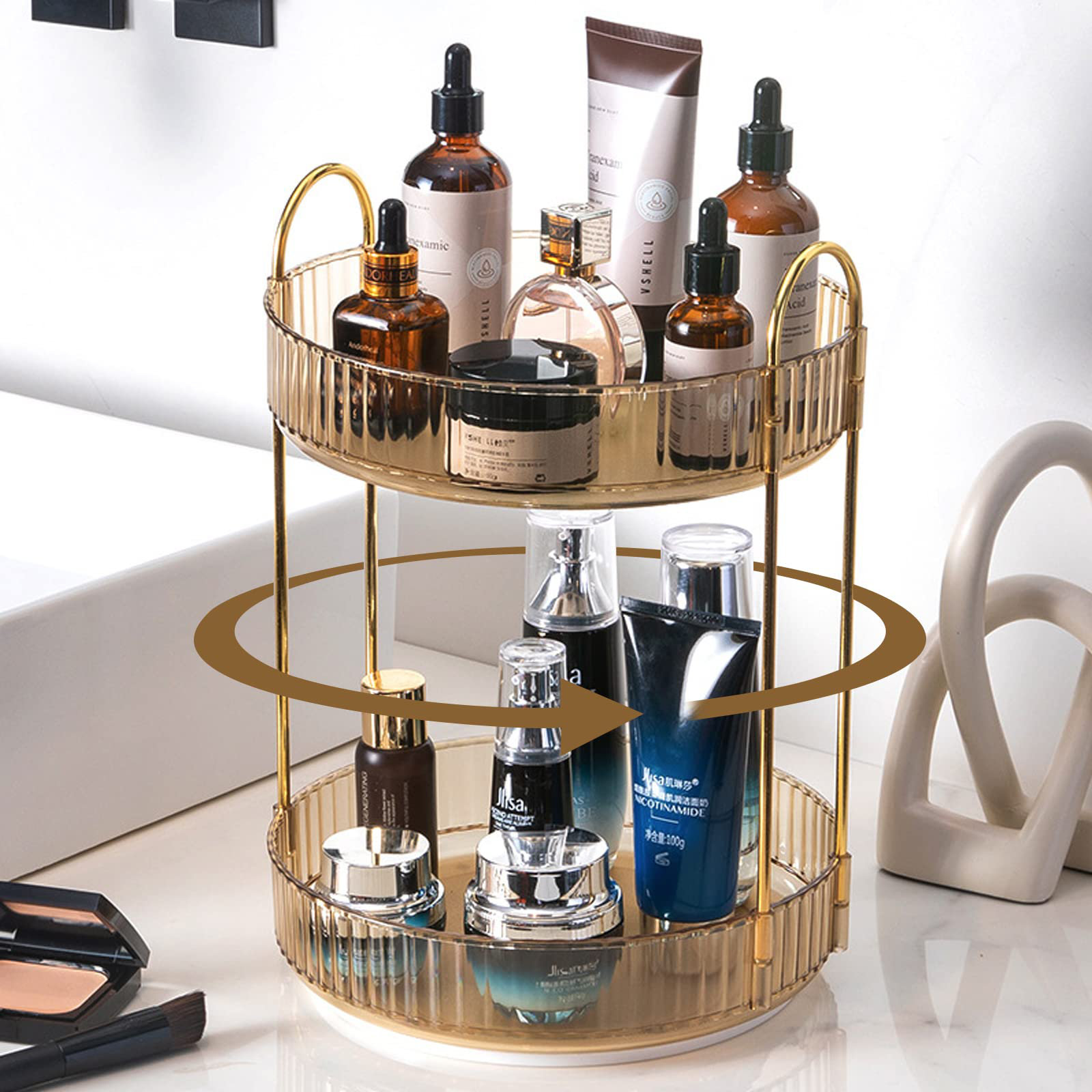 Everly Quinn Rotating Makeup Organizer For Vanity 2 Tier, High-Capacity ...