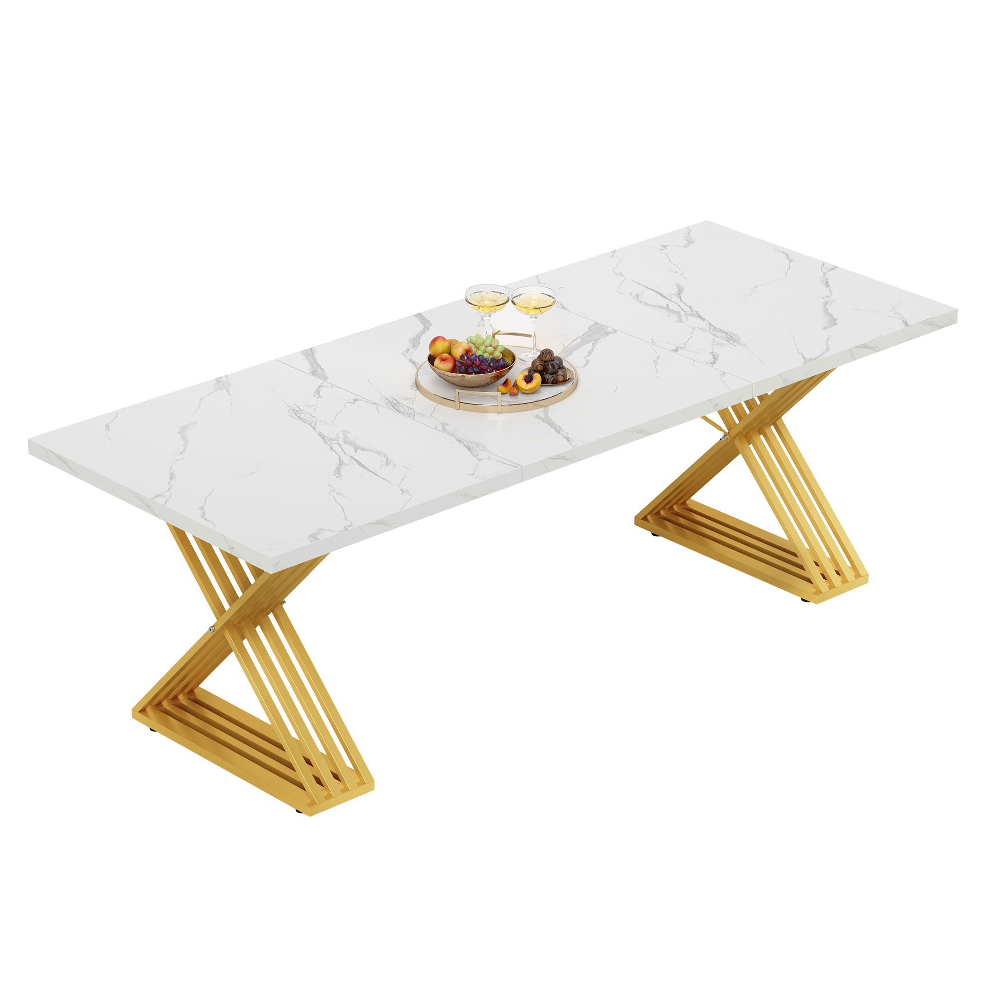 Mercer41 Multifunction Dining Table Dining Room Table with Gold Frame ...