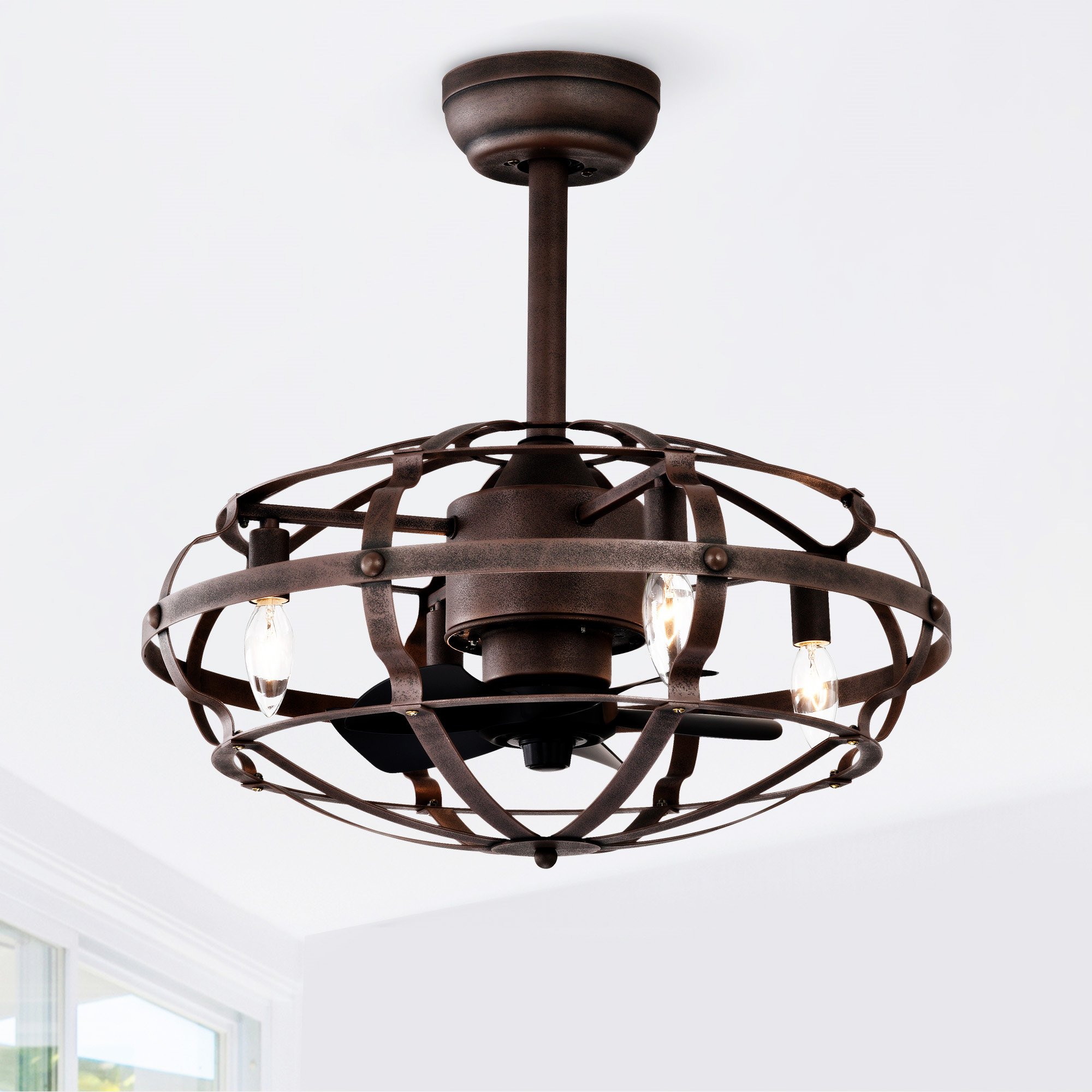 17 Stories Best Sells Modern Enclosed Ceiling Fan Indoor With Remote ...