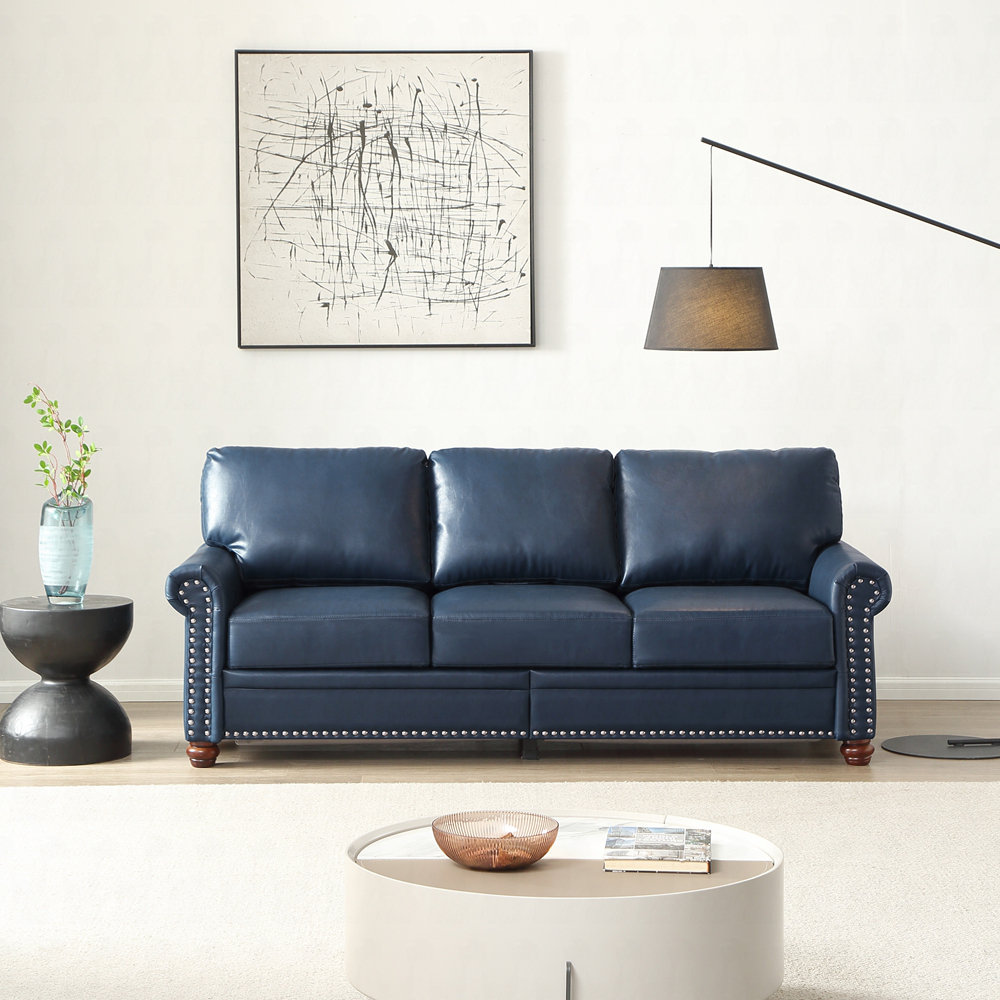 Luckykempt Faux Leather Upholstered 3-Seat Sofa | Wayfair