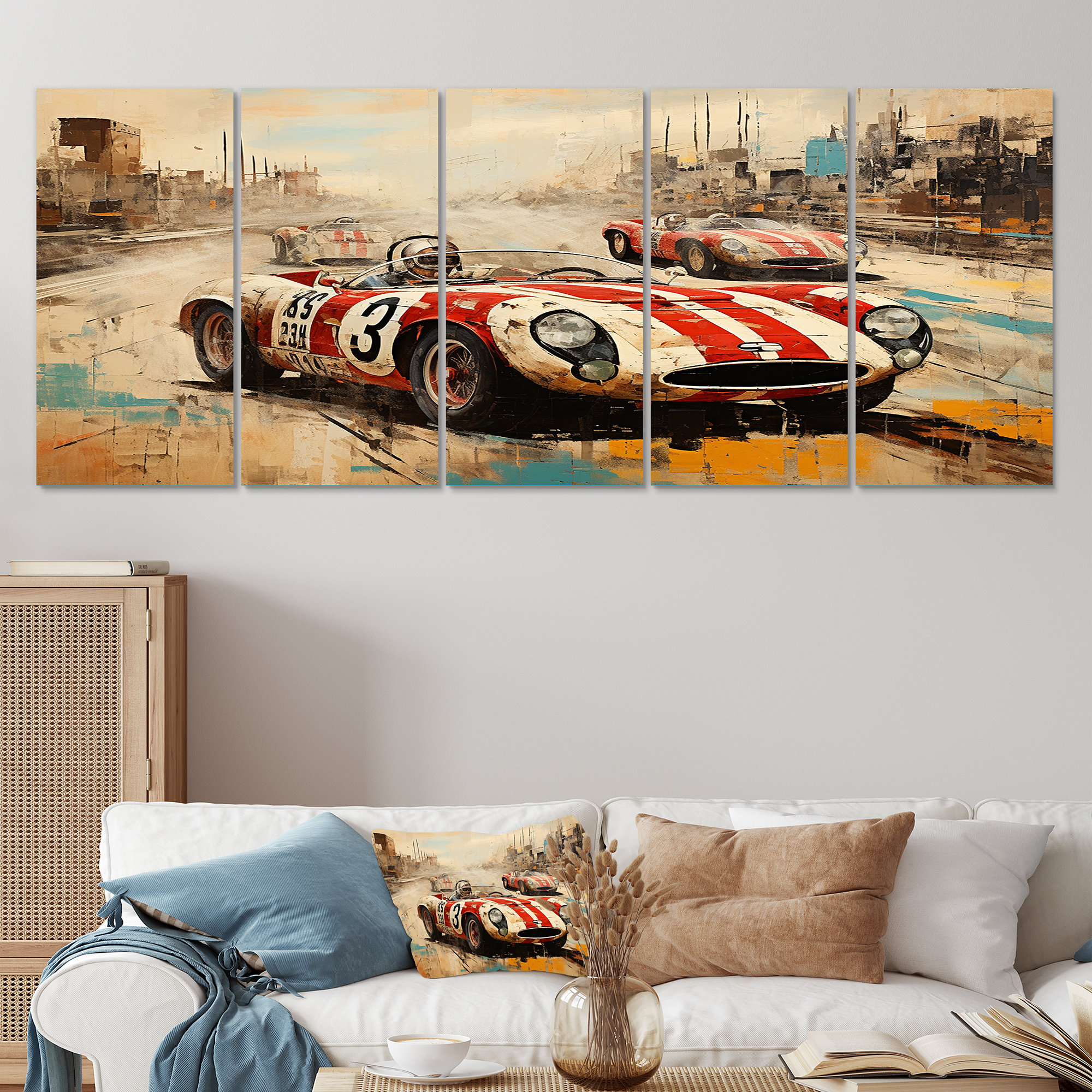 Red Barrel Studio® " Red Vintage 1950s Race Car Tracks II 5 Piece Art ...