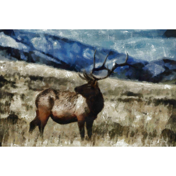 Union Rustic Painted Elk In Field On Canvas Painting | Wayfair