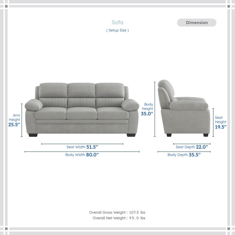 Ebern Designs Mellitz 80'' Pillow Top Arm Fabric Upholstered Sofa ...