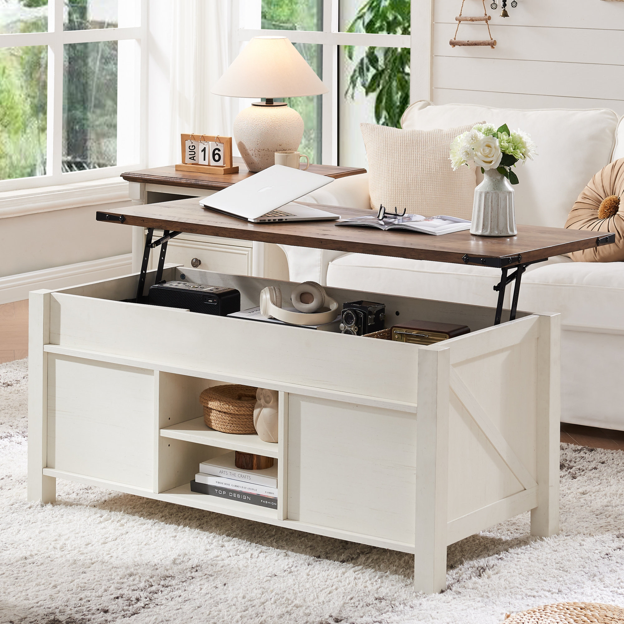 Millwood Pines Chanya 48"W Farmhouse Lift Top Storage Coffee Table with ...