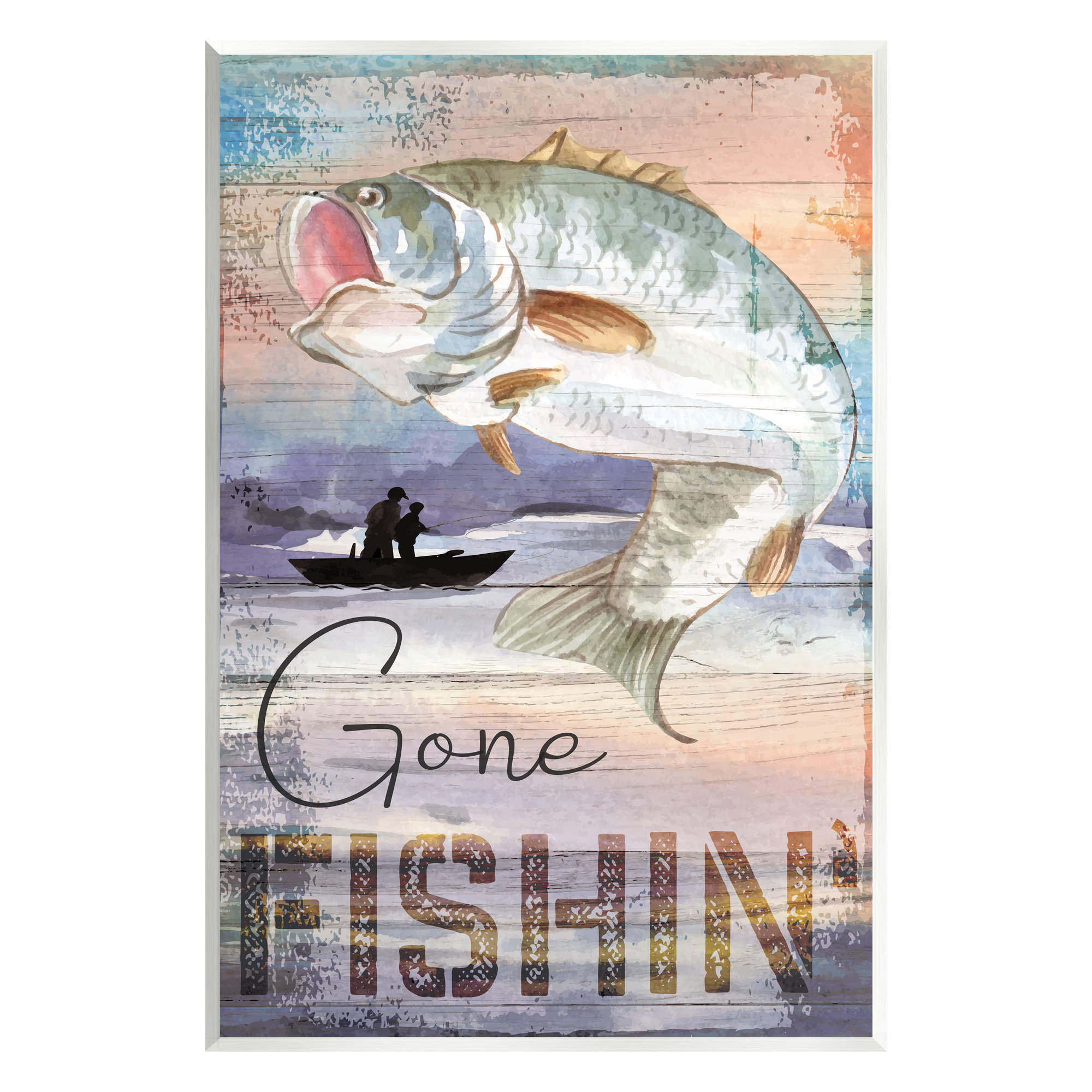 Stupell Industries Gone Fishin' Bass Angler Marine Life Floater Canvas ...