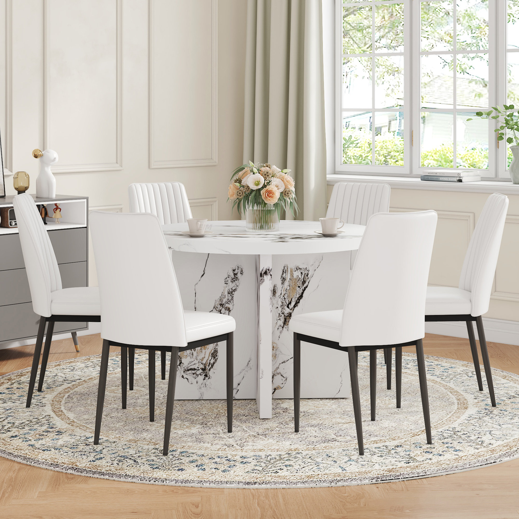 Mercer41 7 Piece Round Dining Table Set, 42 Inch Modern Round Table And ...