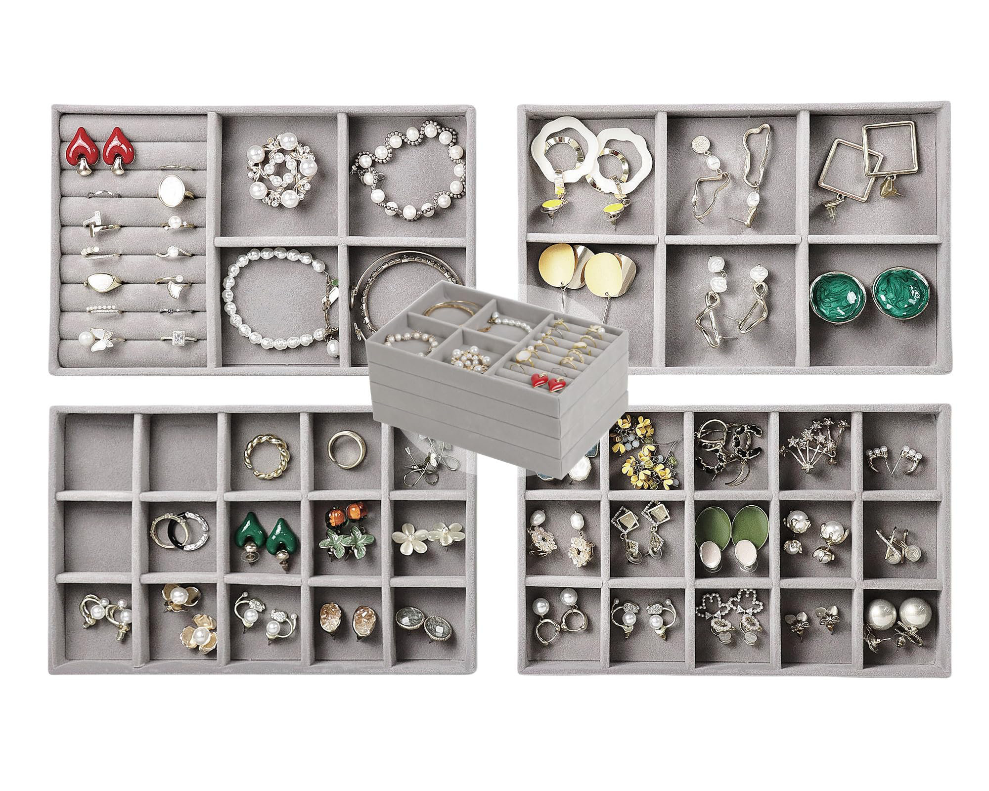 Latitude Run® Set Of 4 Stackable Jewelry Trays Organizer, Velvet ...