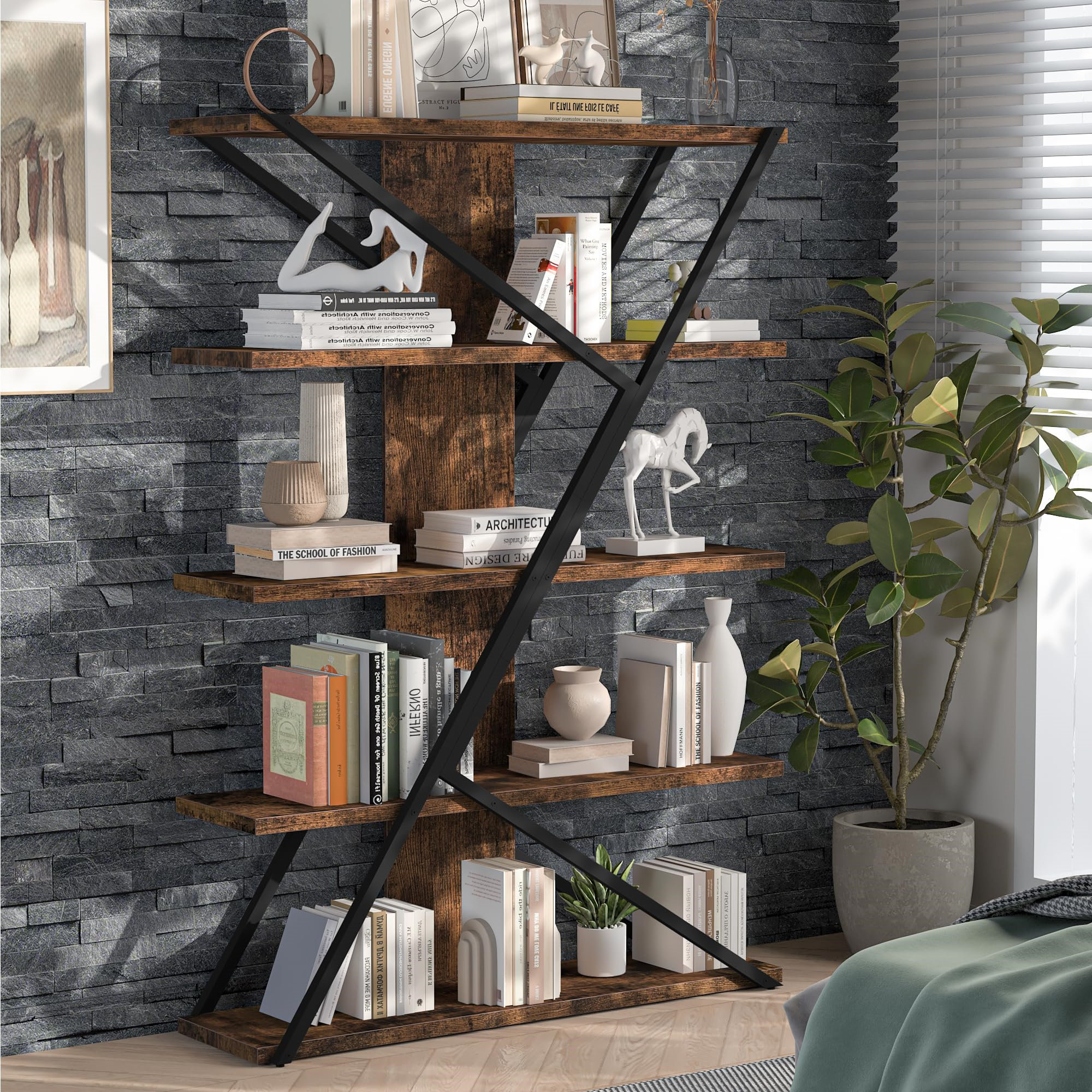 17 Stories 5-Tier Wood And Metal Frame Bookshelf | Wayfair